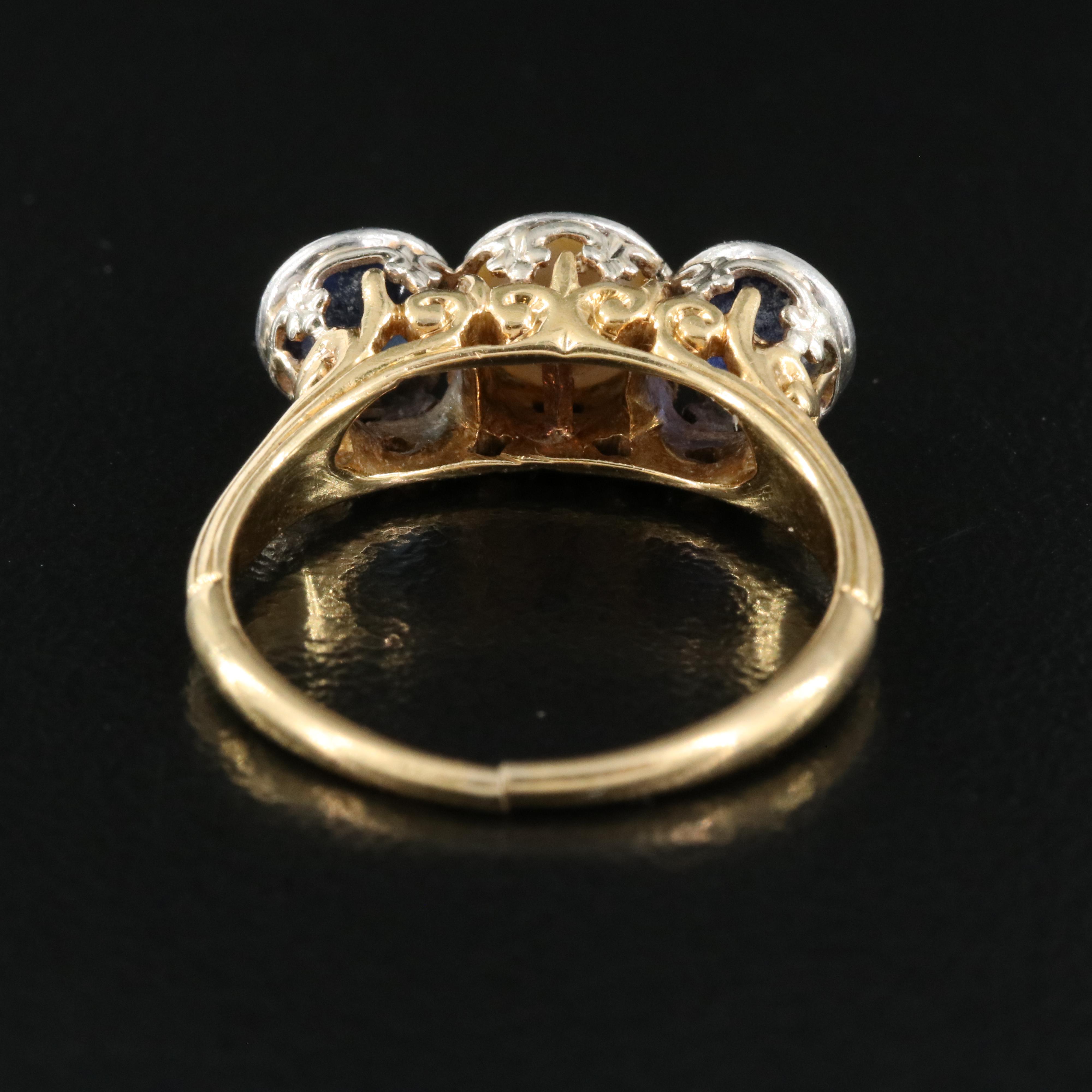 18K Pearl and Sapphire Ring with Platinum Bezels | EBTH
