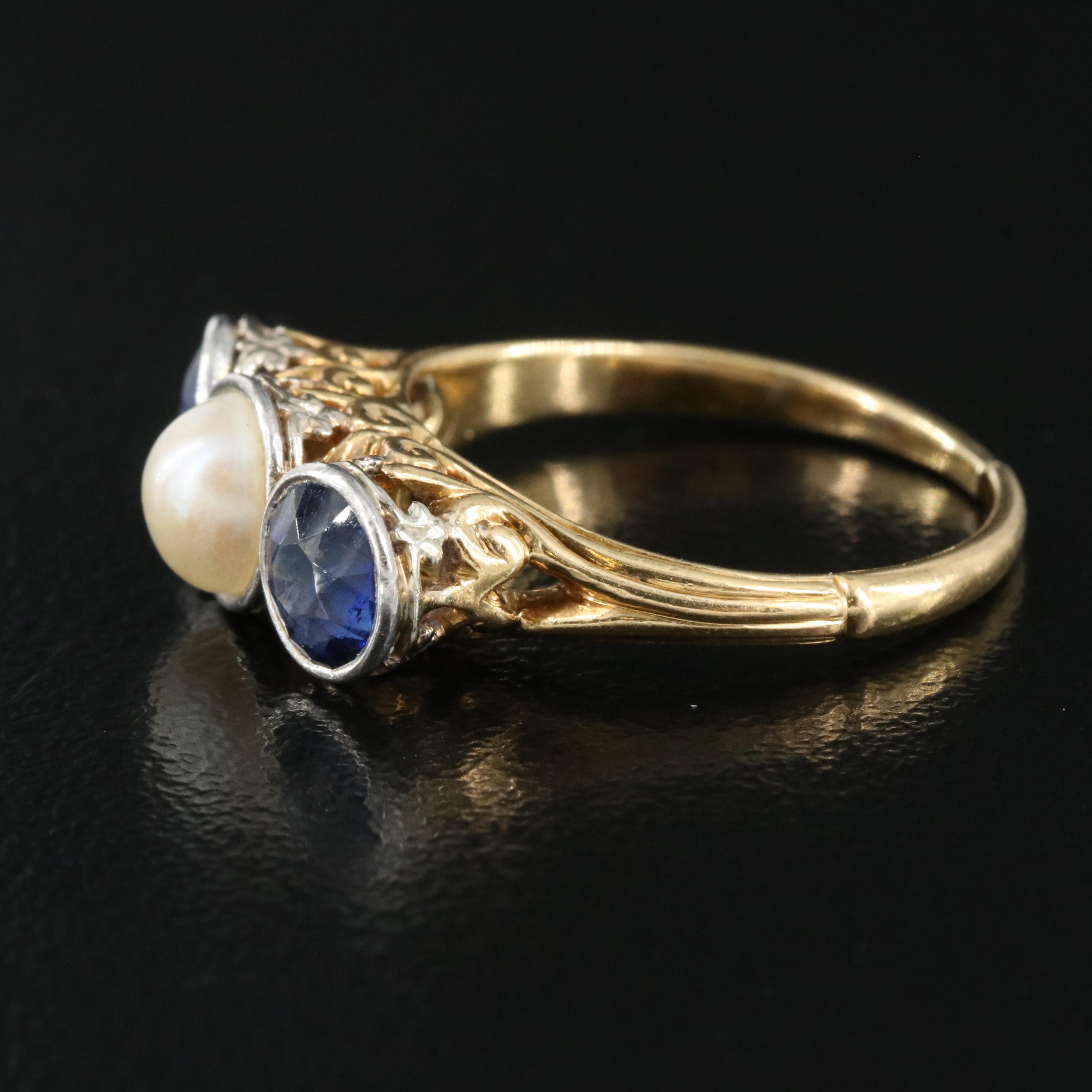 18K Pearl and Sapphire Ring with Platinum Bezels | EBTH