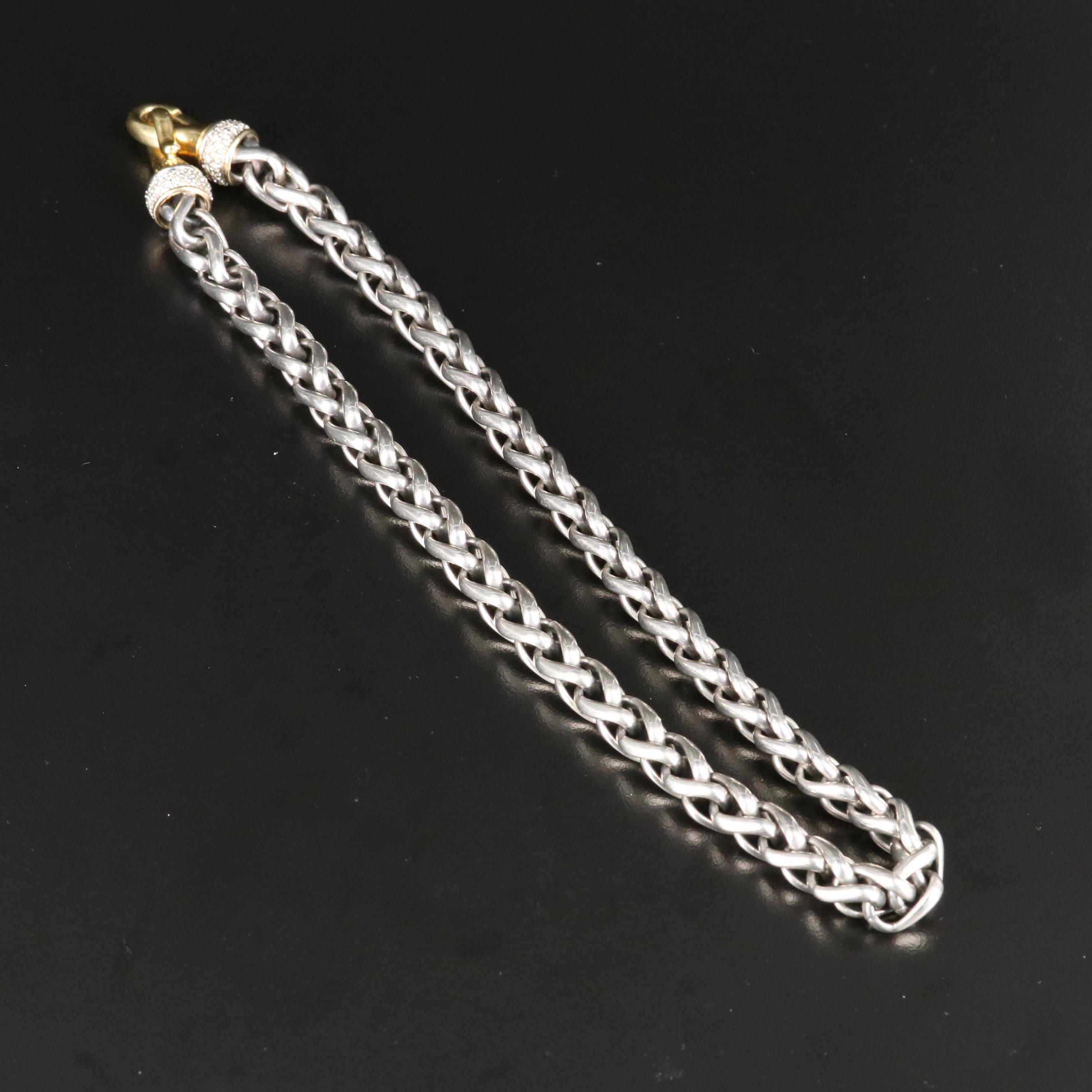 David Yurman Sterling Diamond Wheat Chain Necklace with 18K Accents | EBTH