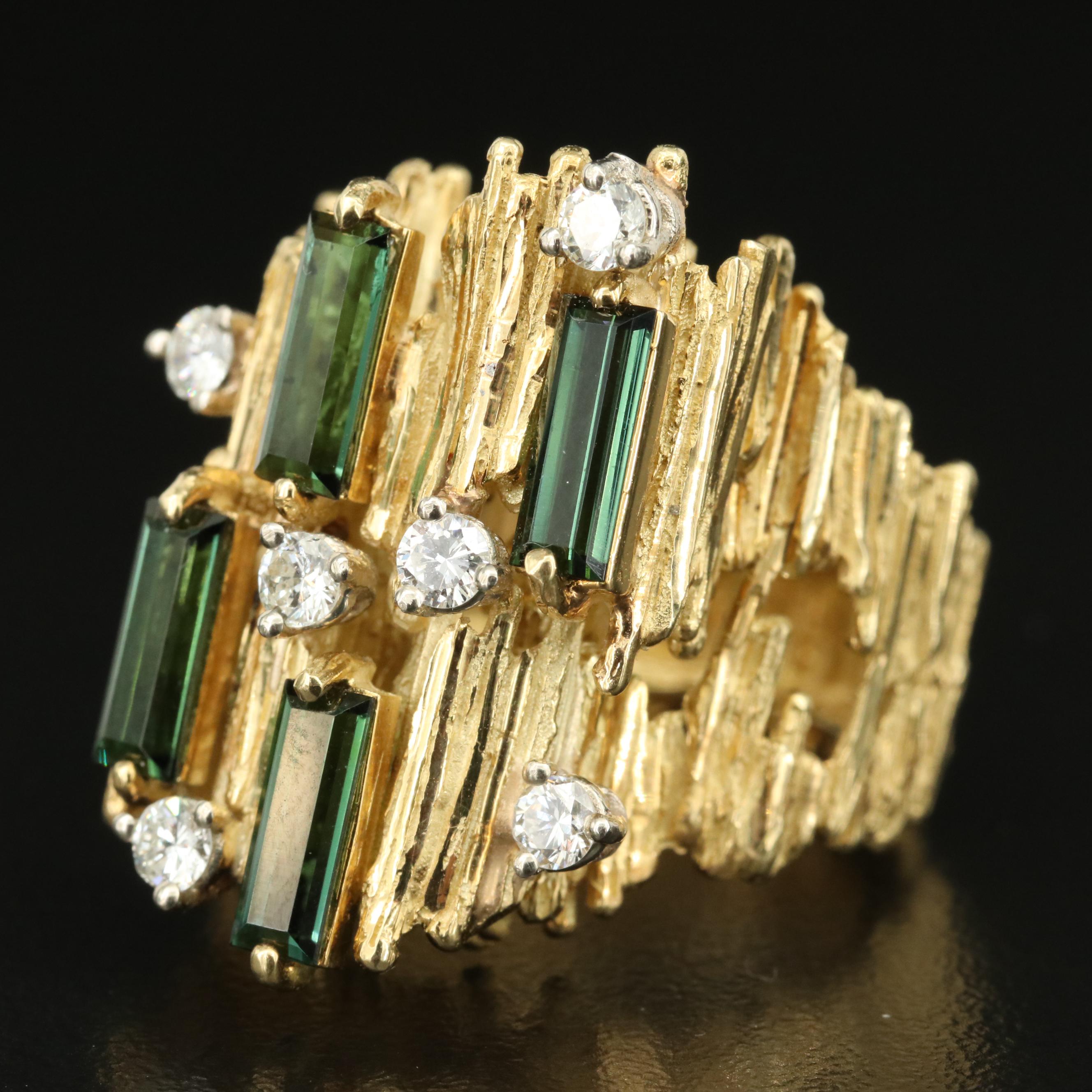 Brutalist 18K Tourmaline and Diamond Ring | EBTH