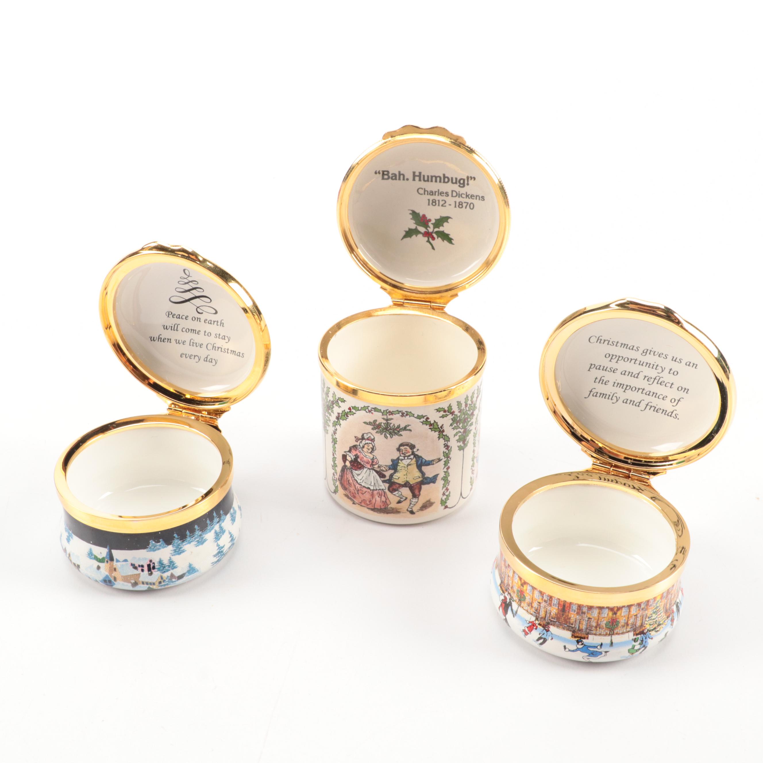 Halcyon Days Christmas Themed Enameled Porcelain Trinket Boxes | EBTH