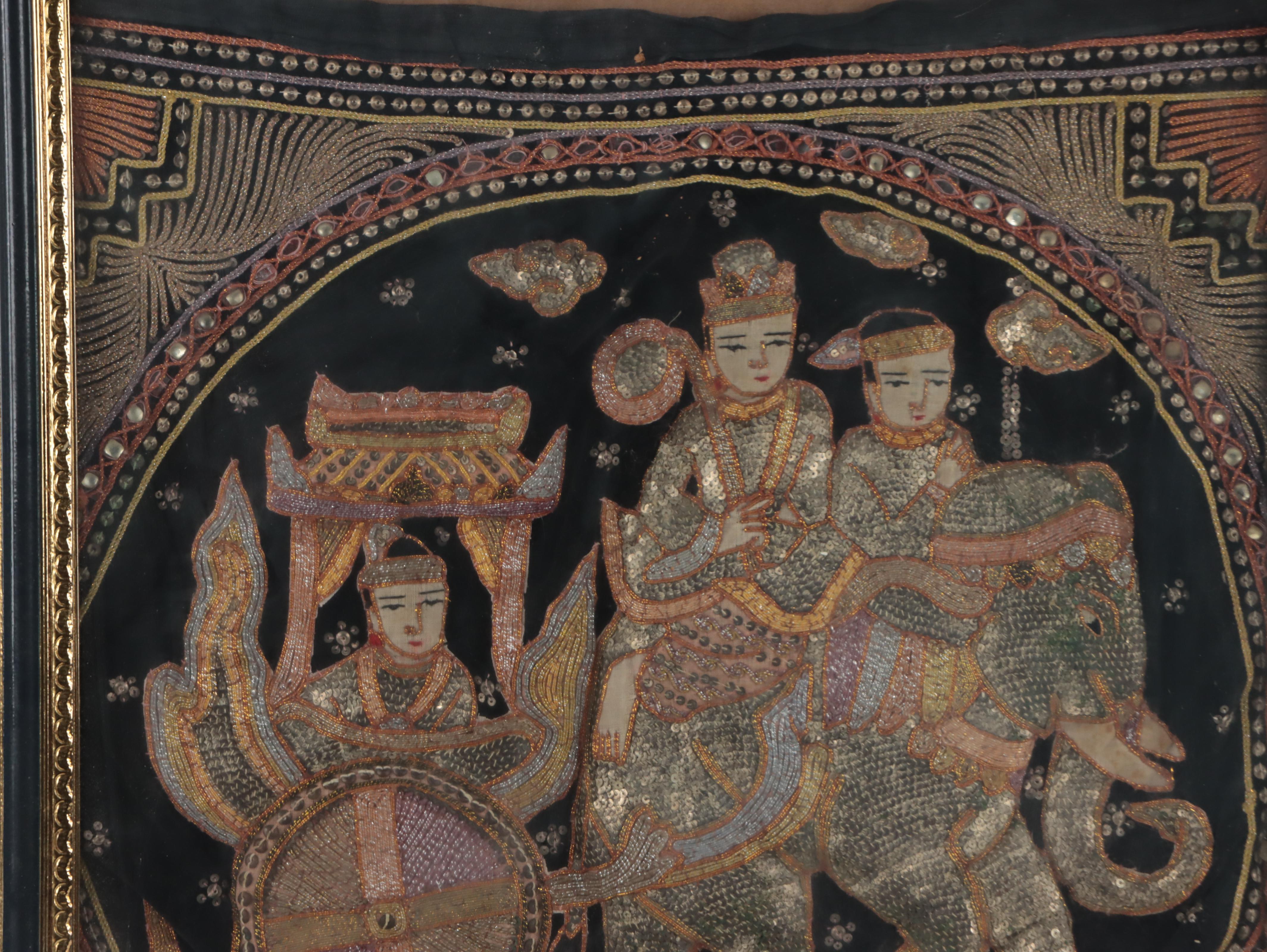 Burmese Kalaga Appliqué Tapestry in Frame | EBTH