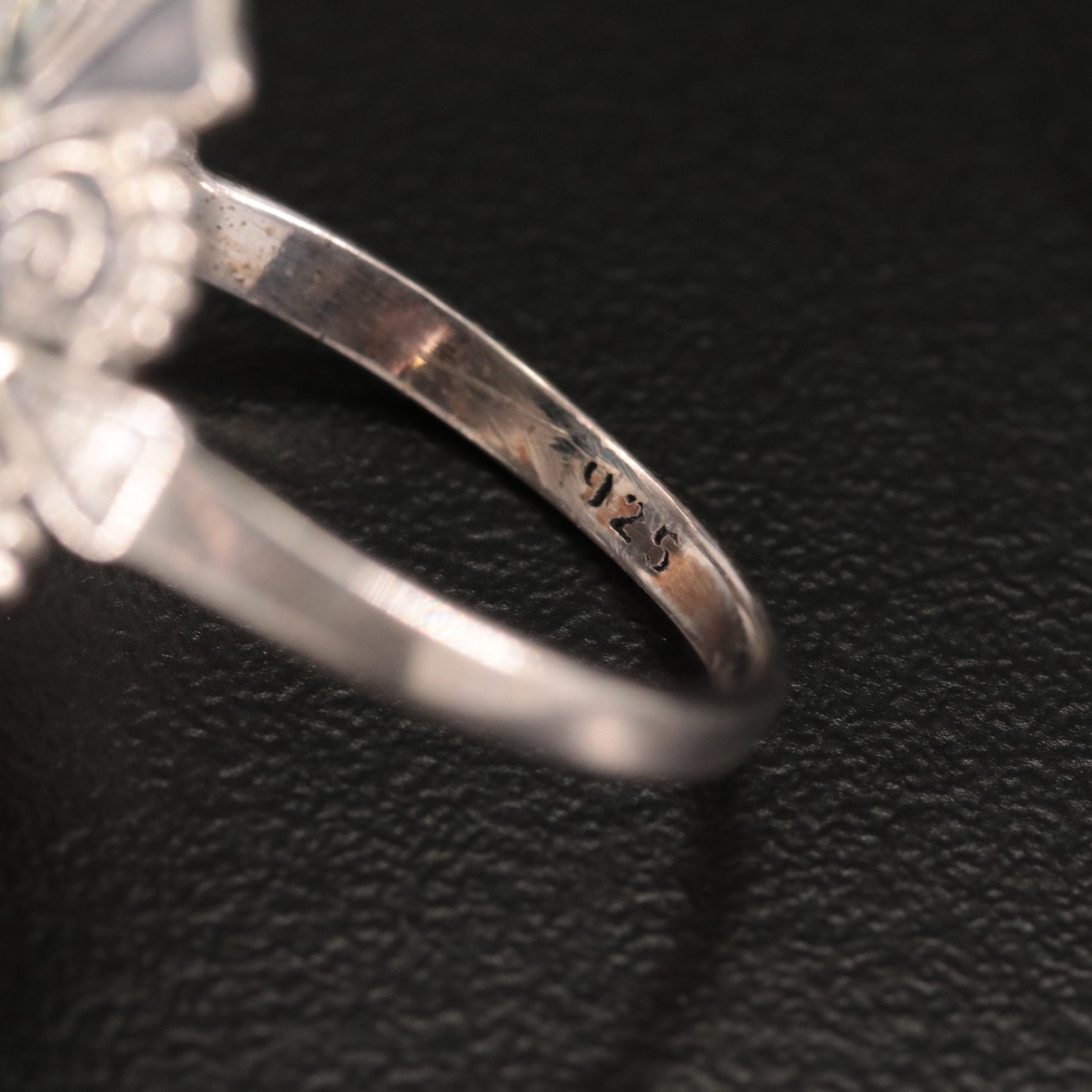 Sterling Sapphire Scrollwork Saddle Ring | EBTH