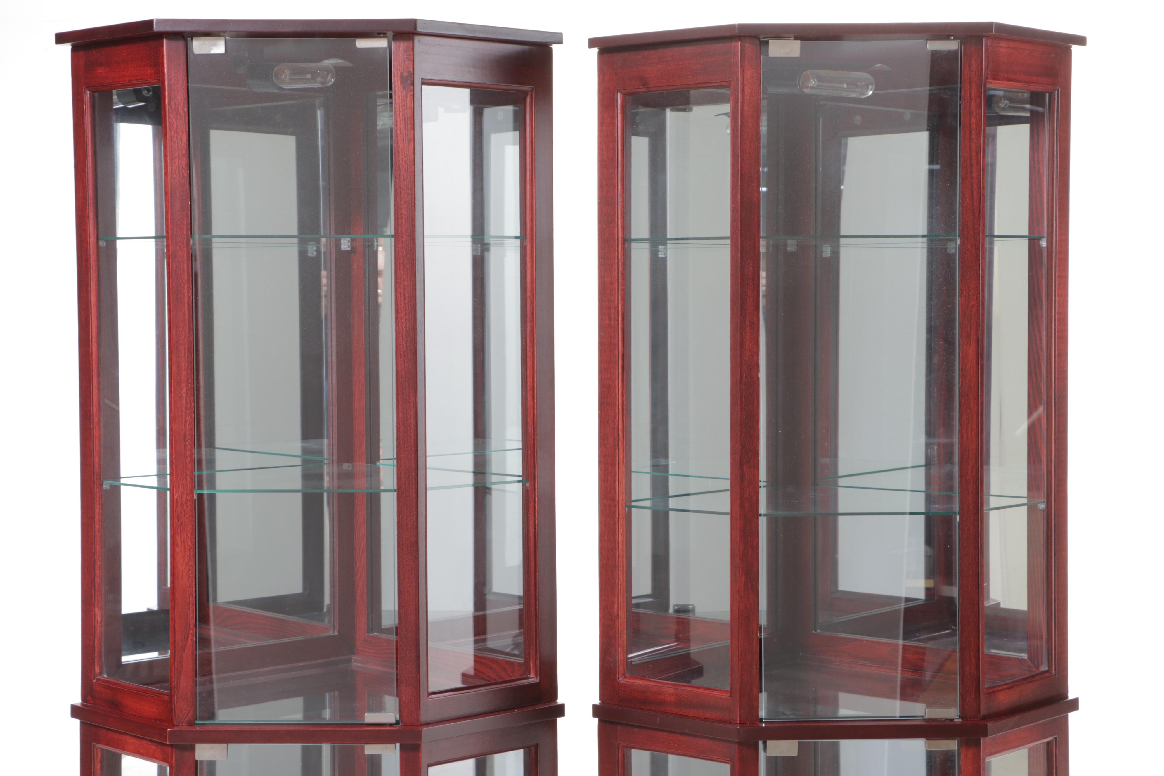 Pair of Mahogany Finish and Glass Illuminated Corner Display Cabinets ...