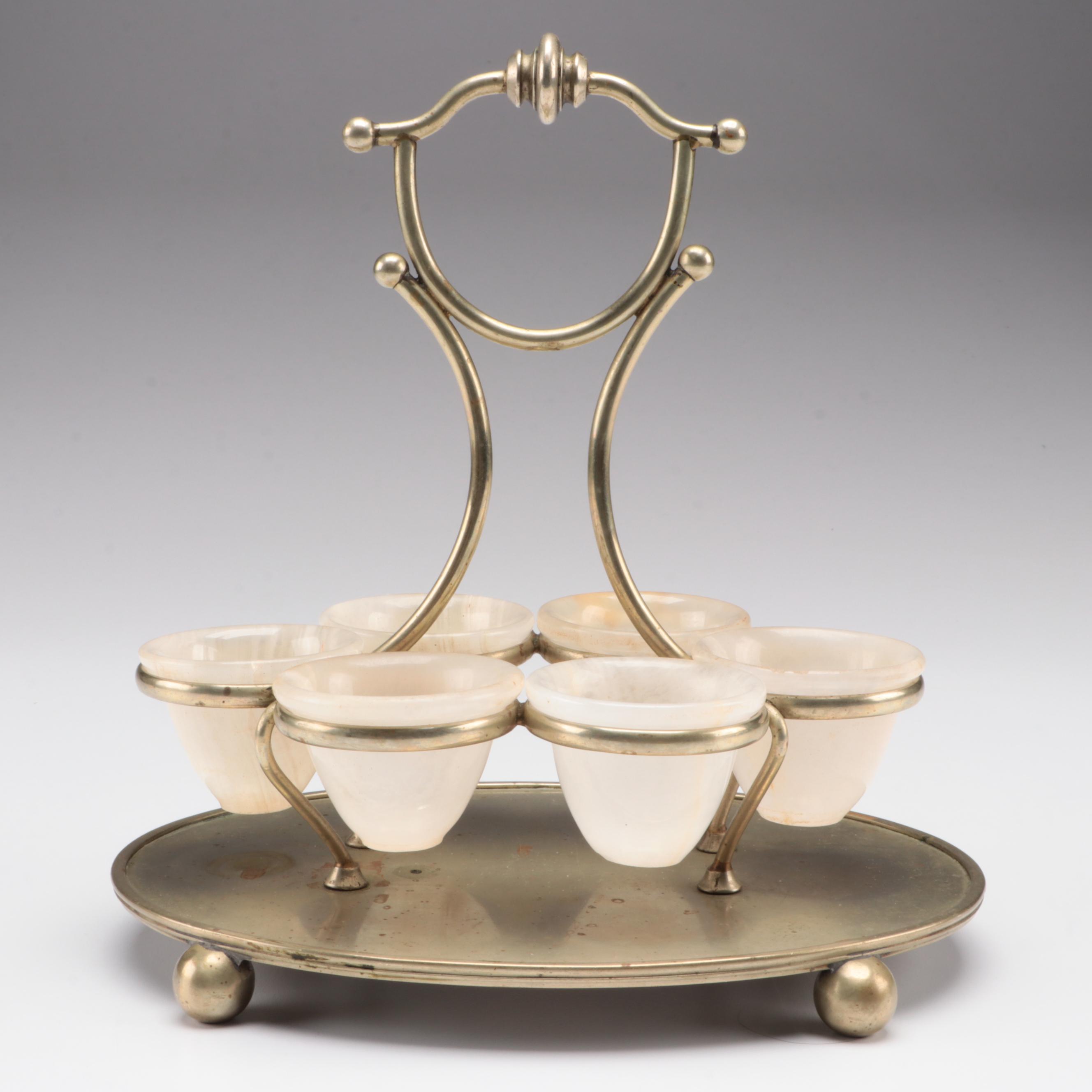 Karanti Silver Plate Stand with Carved Agate Cups, Late 19th Century | EBTH