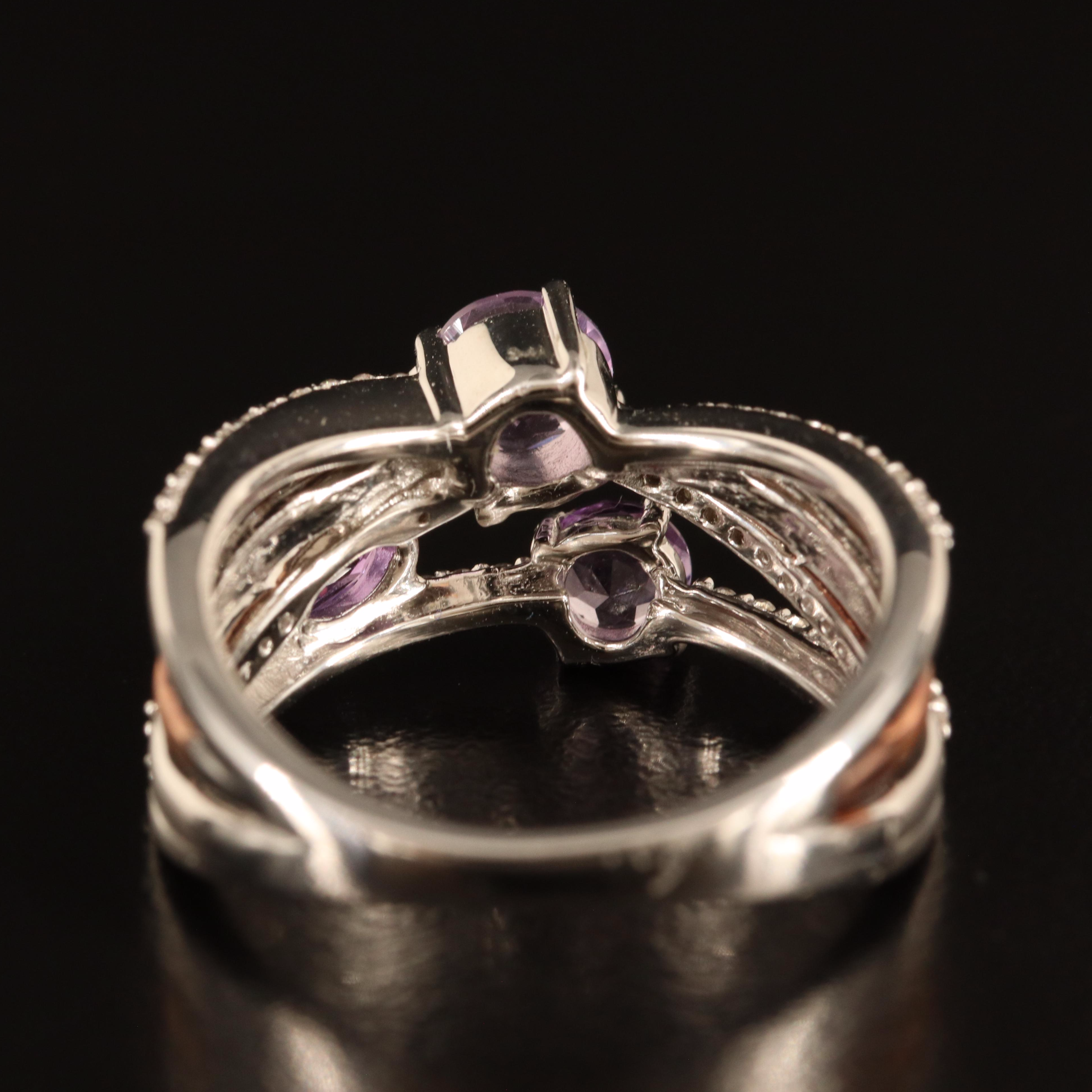 Sterling Amethyst and White Sapphire Crossover Ring | EBTH