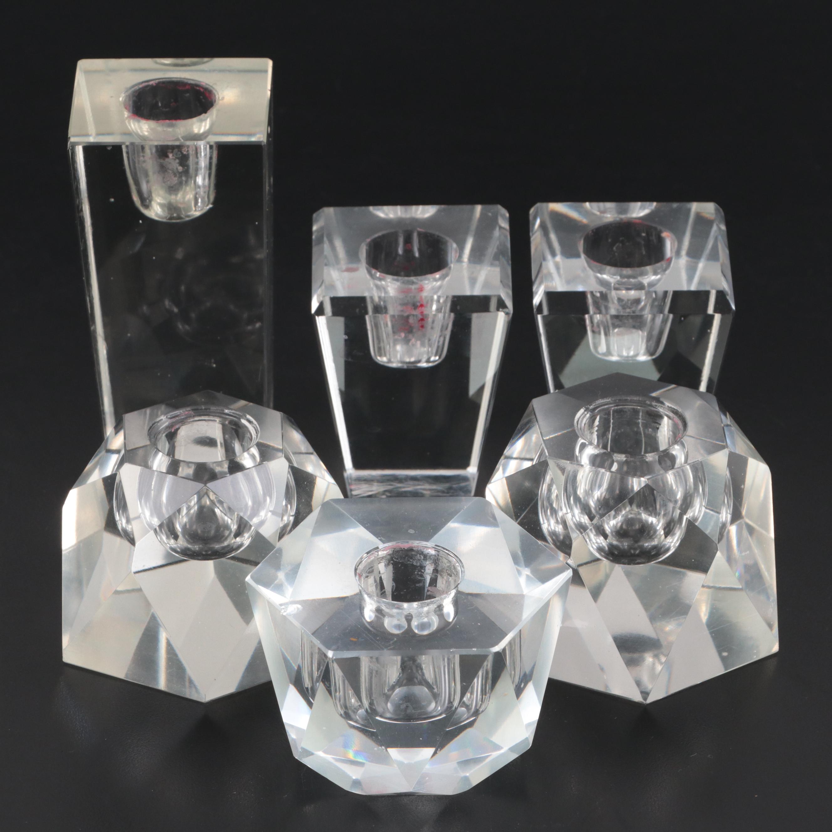 Cubist Plain Faceted Glass Candle Holders | EBTH