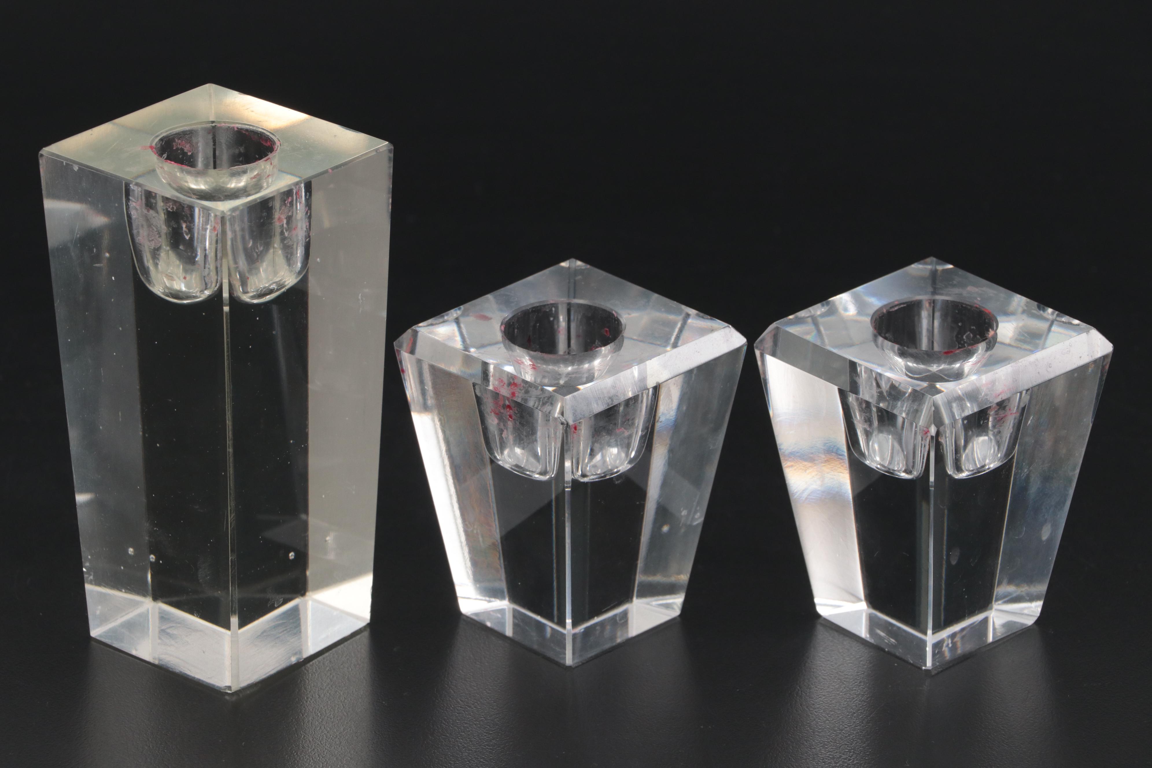 Cubist Plain Faceted Glass Candle Holders | EBTH