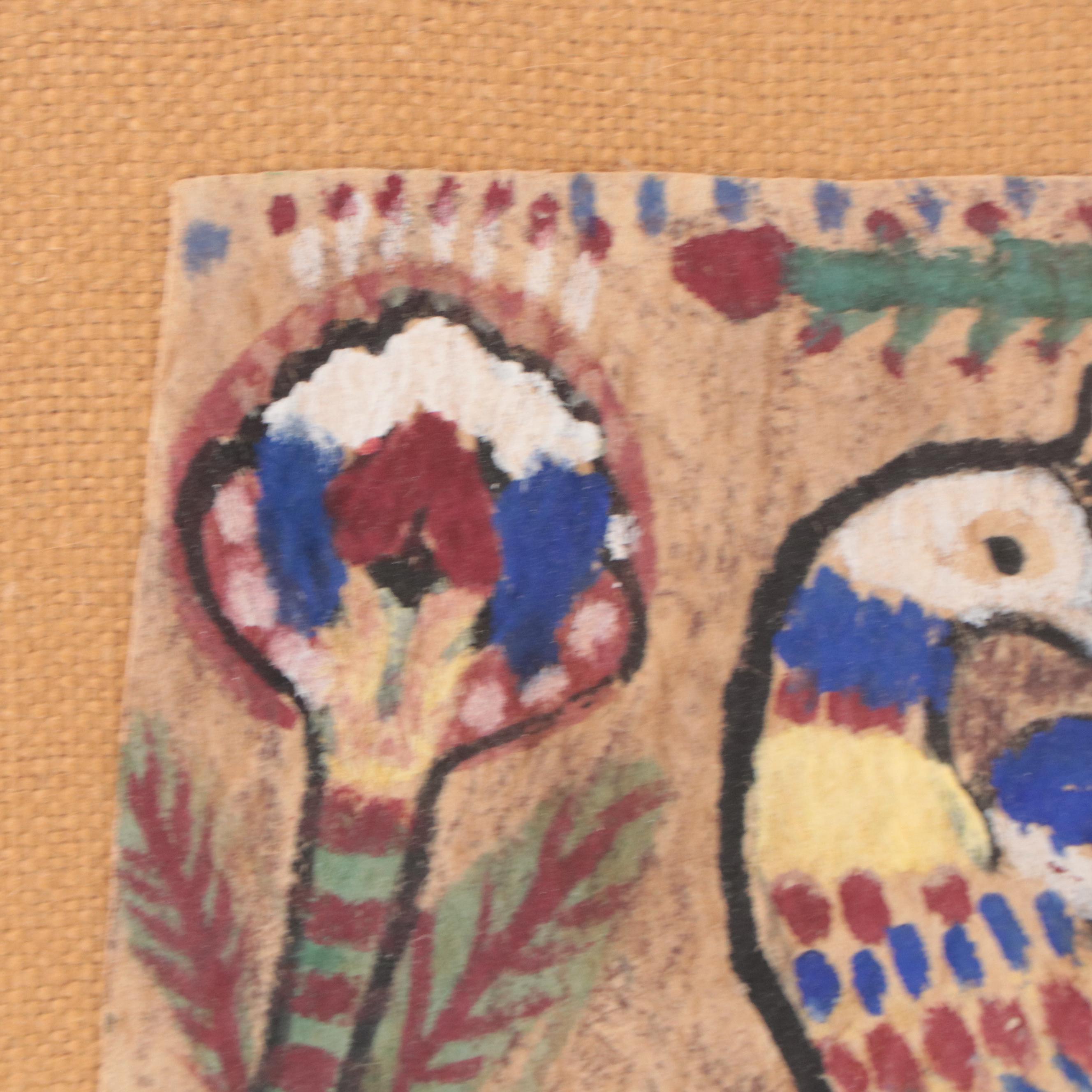 Folk Art Acrylic Painting of Birds | EBTH
