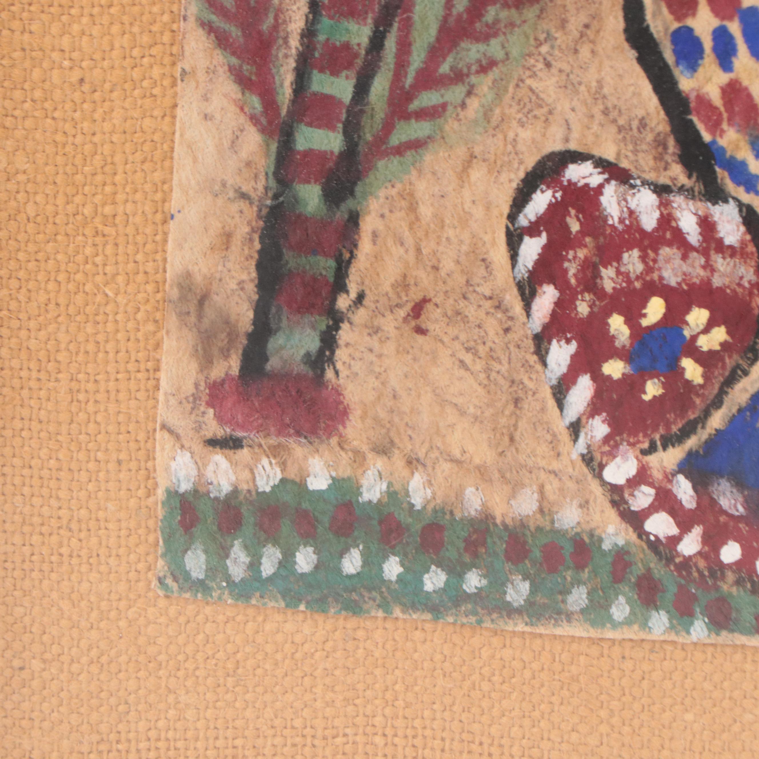 Folk Art Acrylic Painting of Birds | EBTH