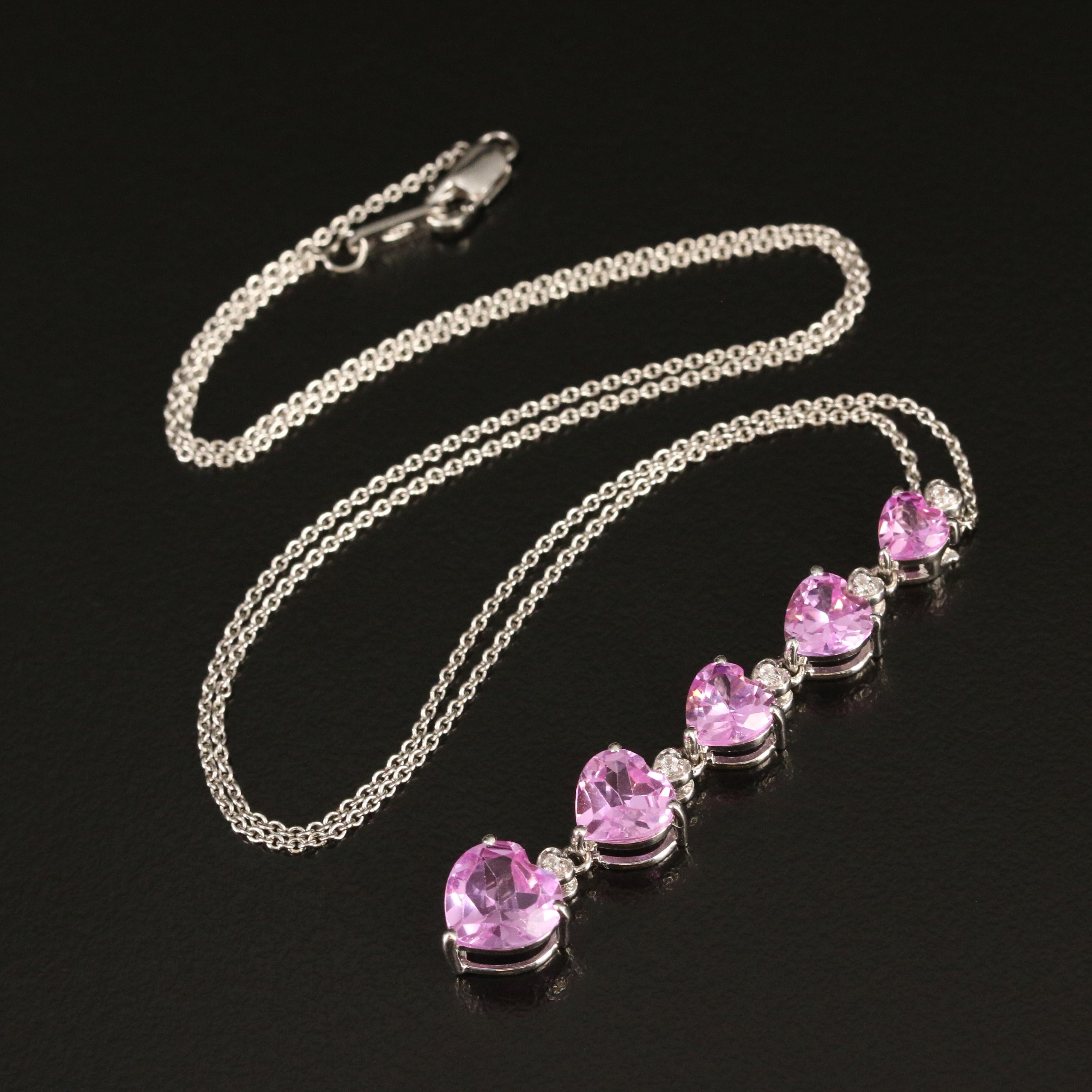 Sterling Sapphire and White Sapphire Graduated Heart Necklace | EBTH