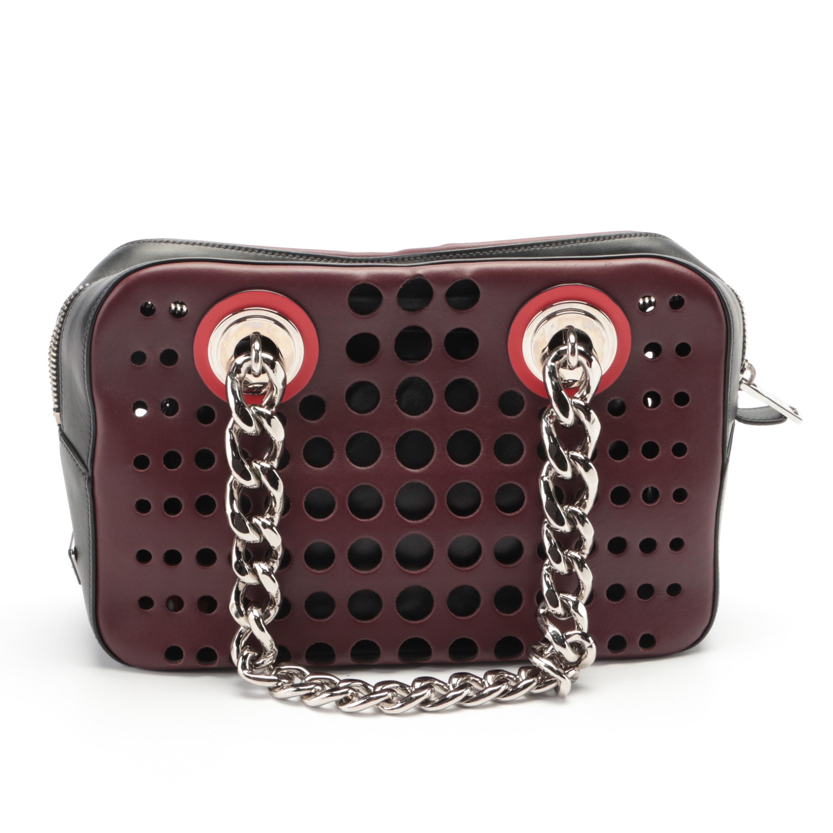Prada Perforated Leather Grommet Chain Shoulder Bag | EBTH