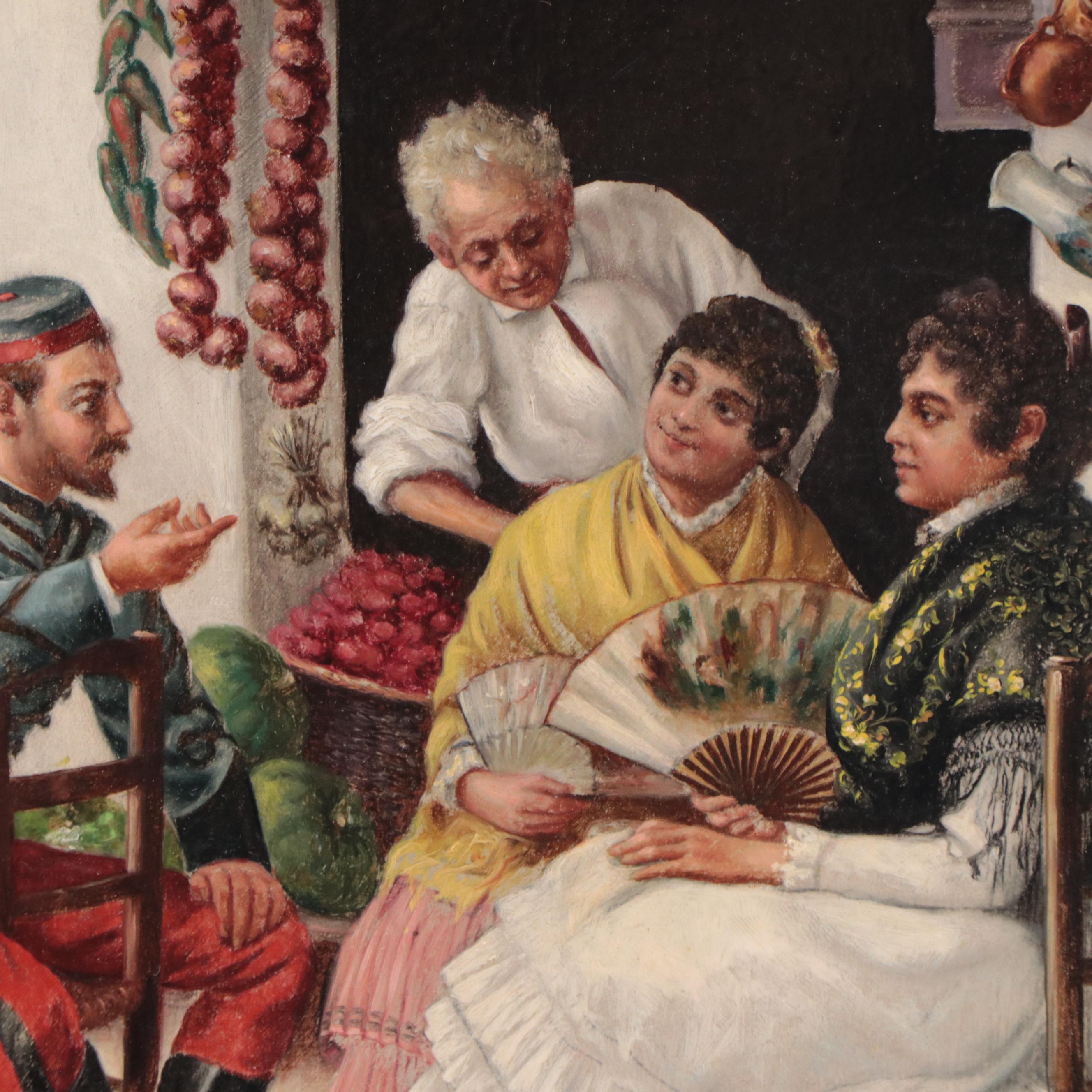 Emile René Lafont Oil Painting of Figures in Exterior Scene | EBTH