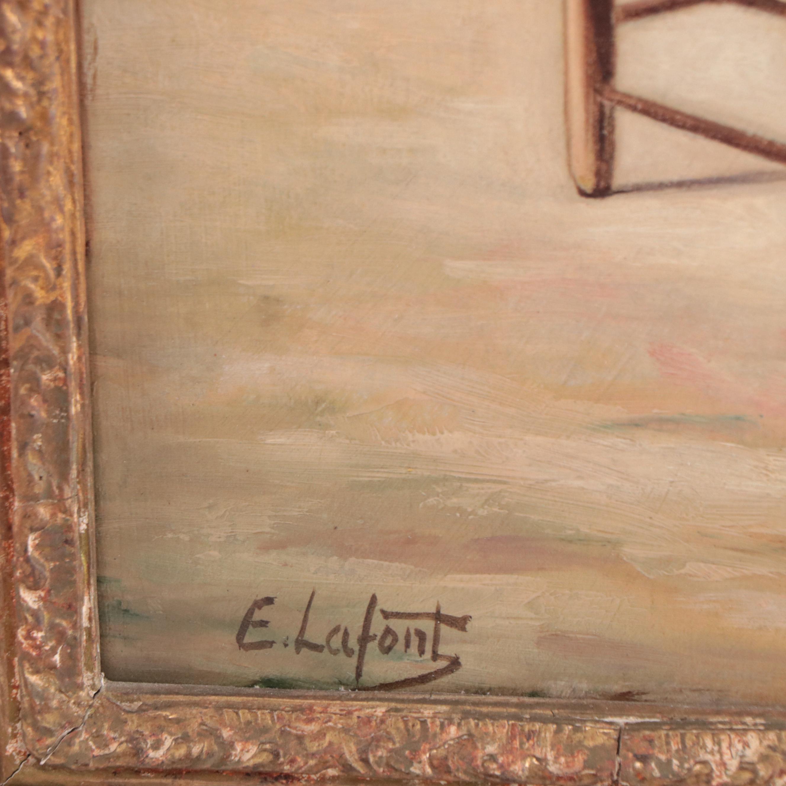 Emile René Lafont Oil Painting of Figures in Exterior Scene | EBTH