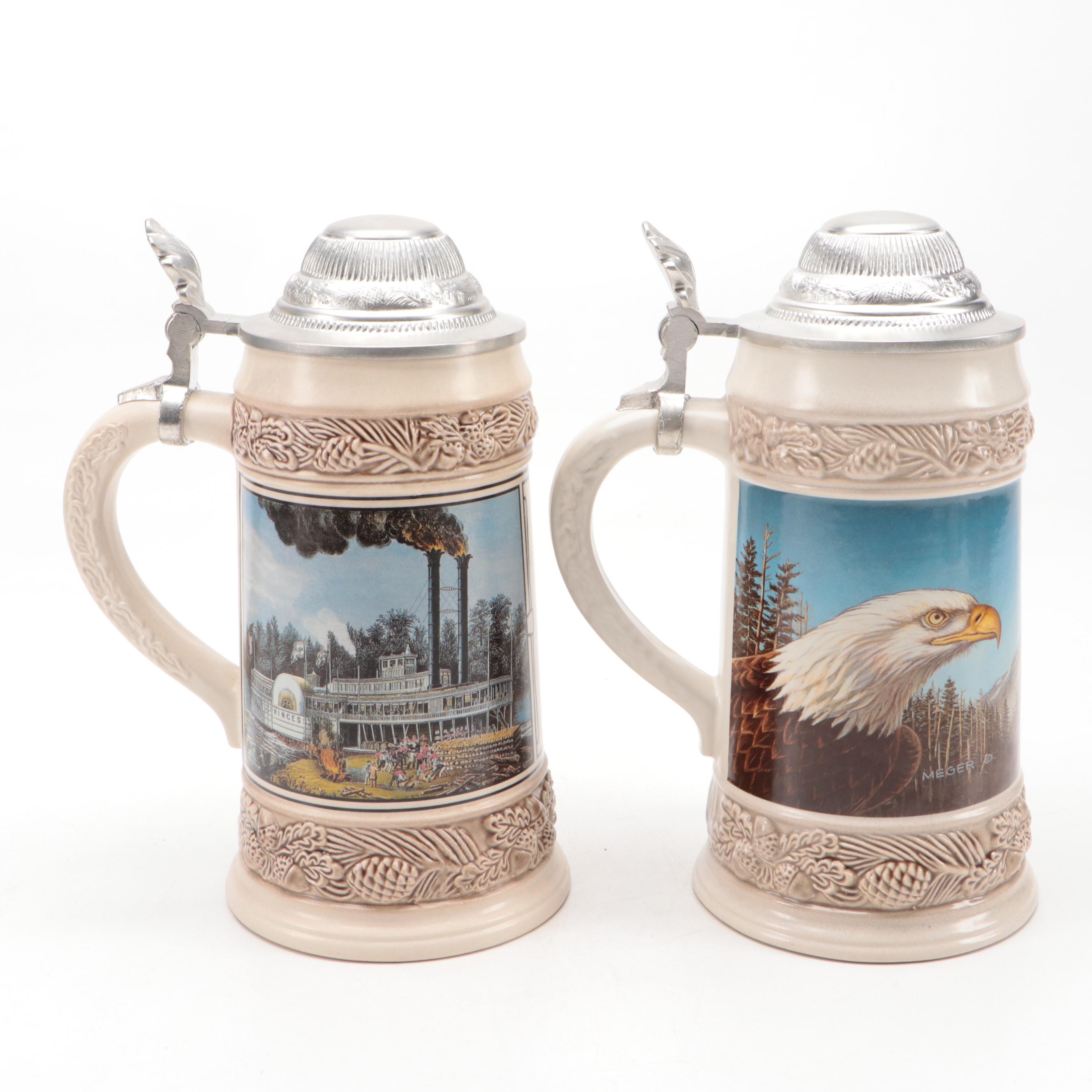 Gerz Bald Eagle and Steamboat Motif Ceramic Steins | EBTH