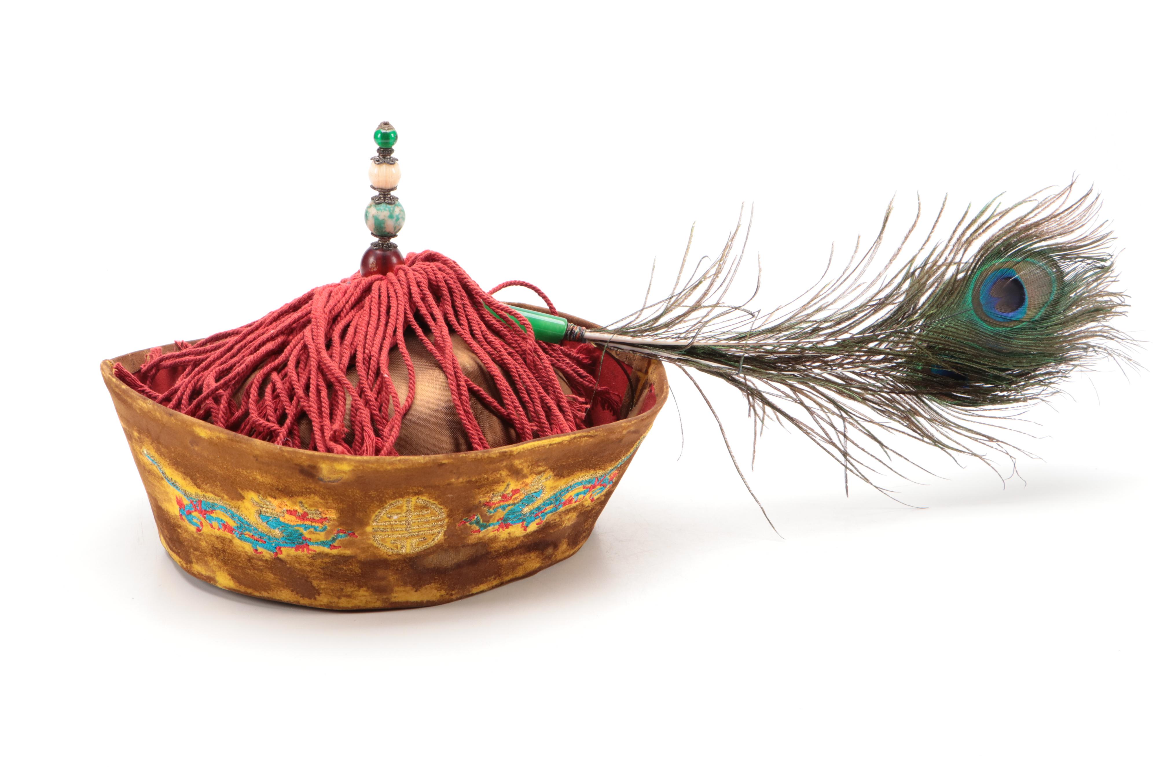 Chinese Silk and Velvet Winter Chao Guan (Official's Hat) with Finial ...