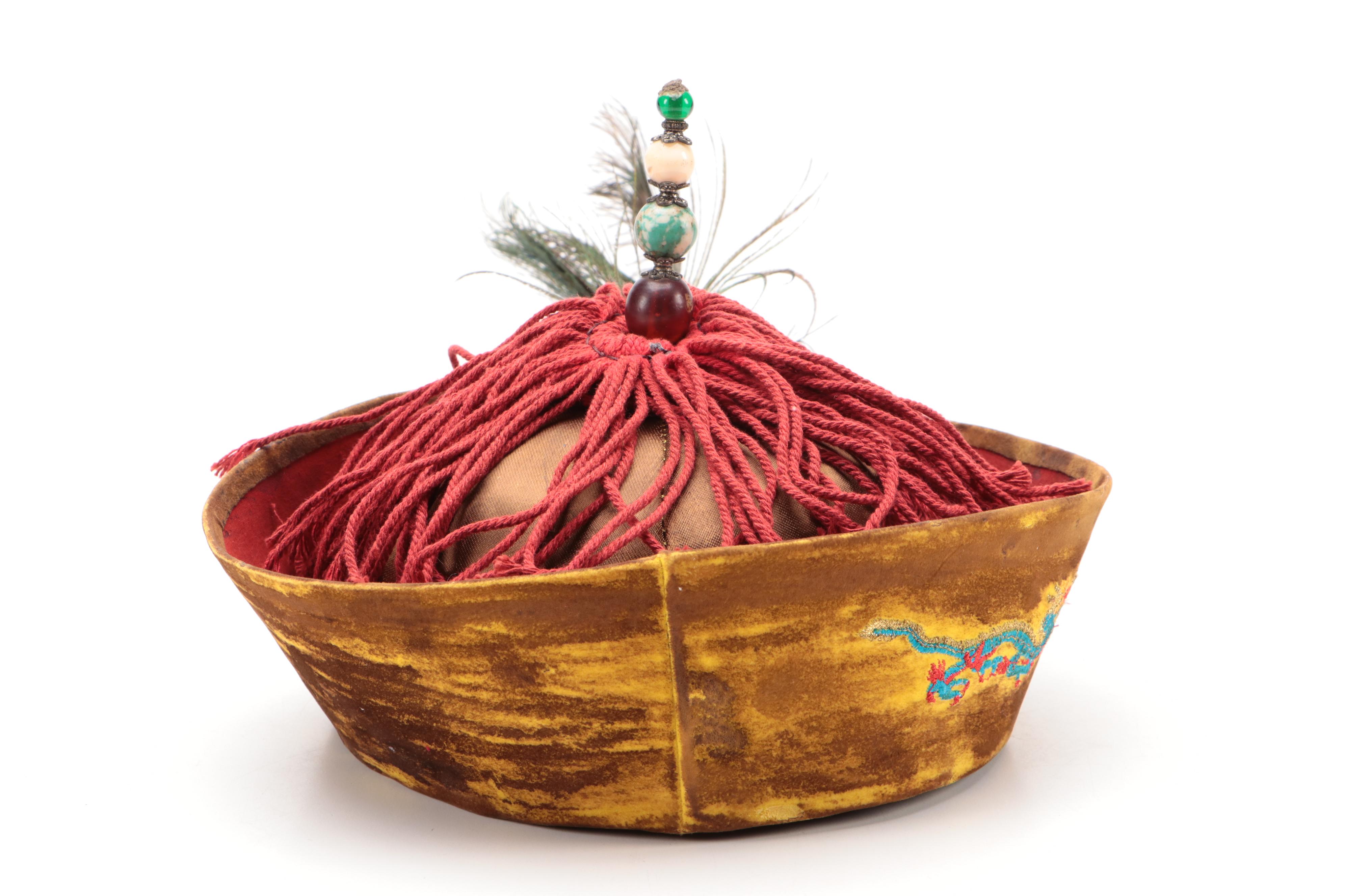 Chinese Silk and Velvet Winter Chao Guan (Official's Hat) with Finial ...