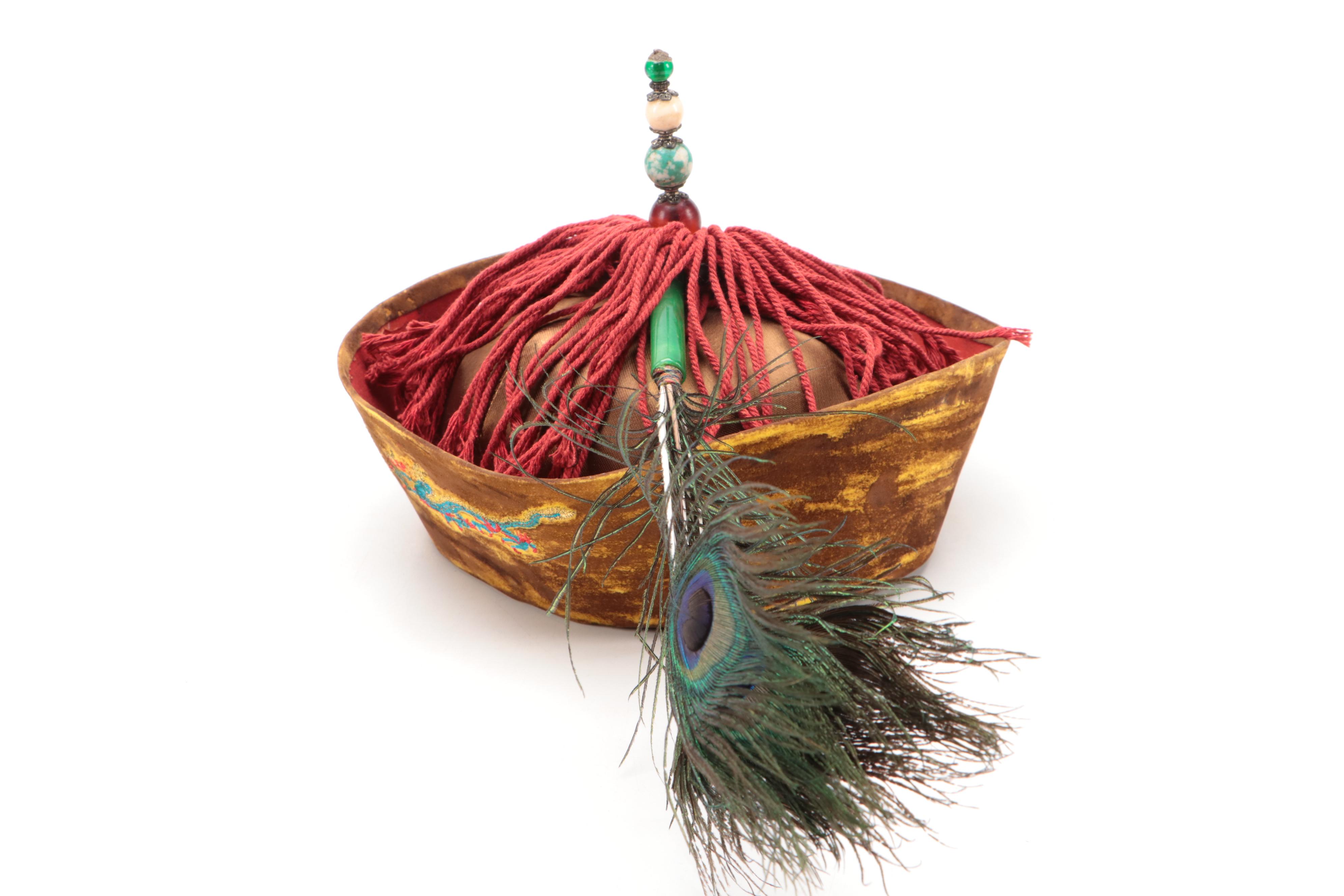 Chinese Silk and Velvet Winter Chao Guan (Official's Hat) with Finial ...