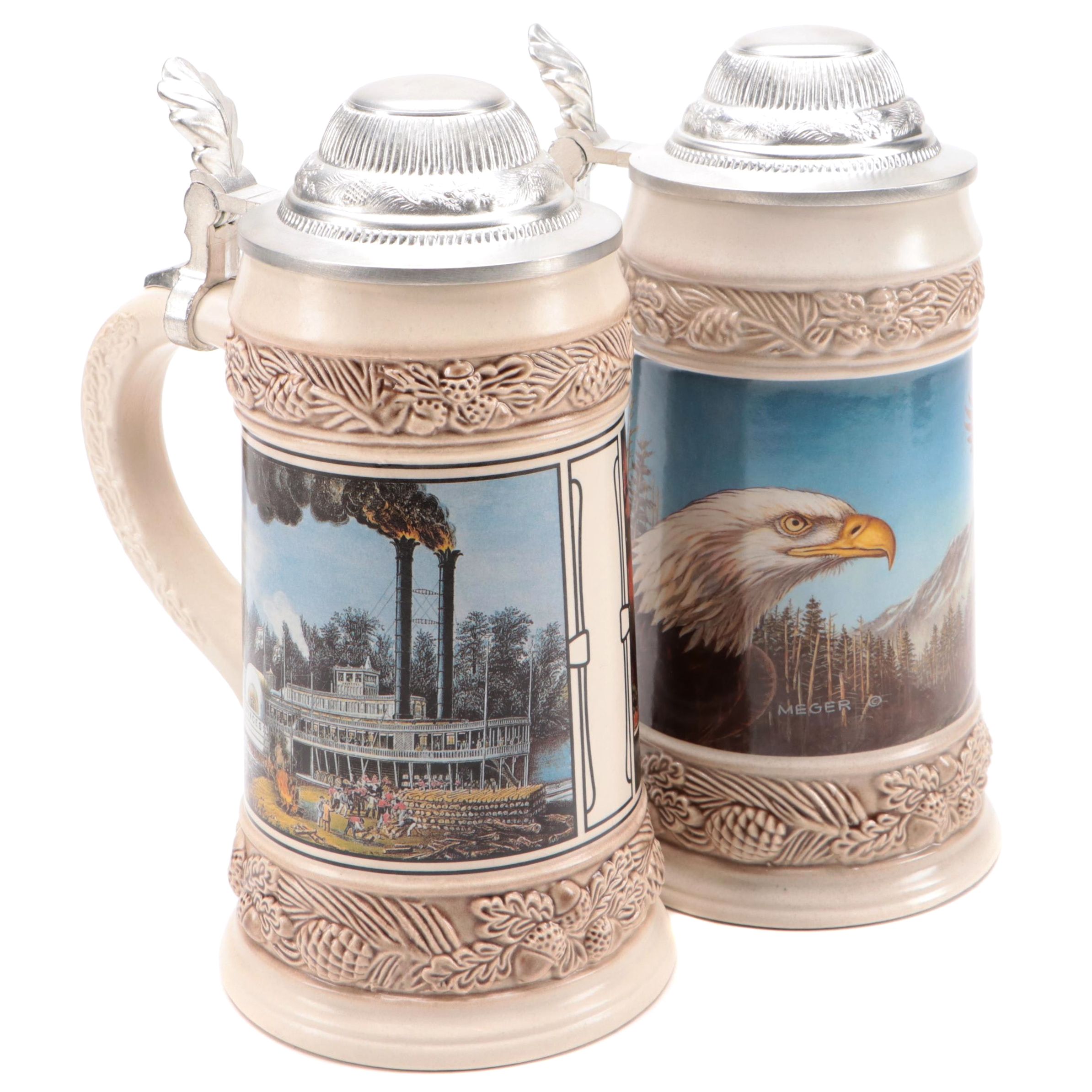 Gerz Bald Eagle and Steamboat Motif Ceramic Steins | EBTH