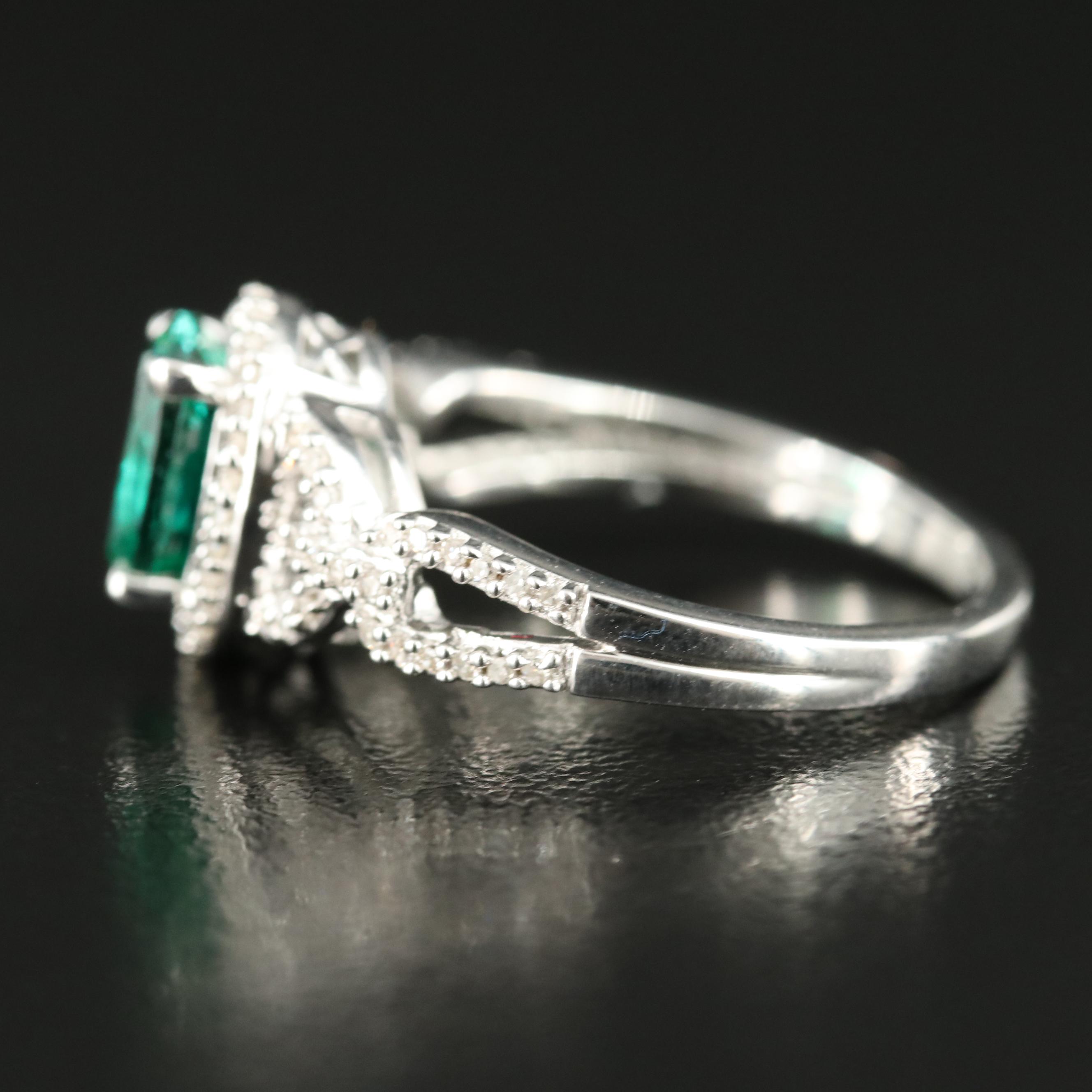 Sterling Emerald and Diamond Ring | EBTH