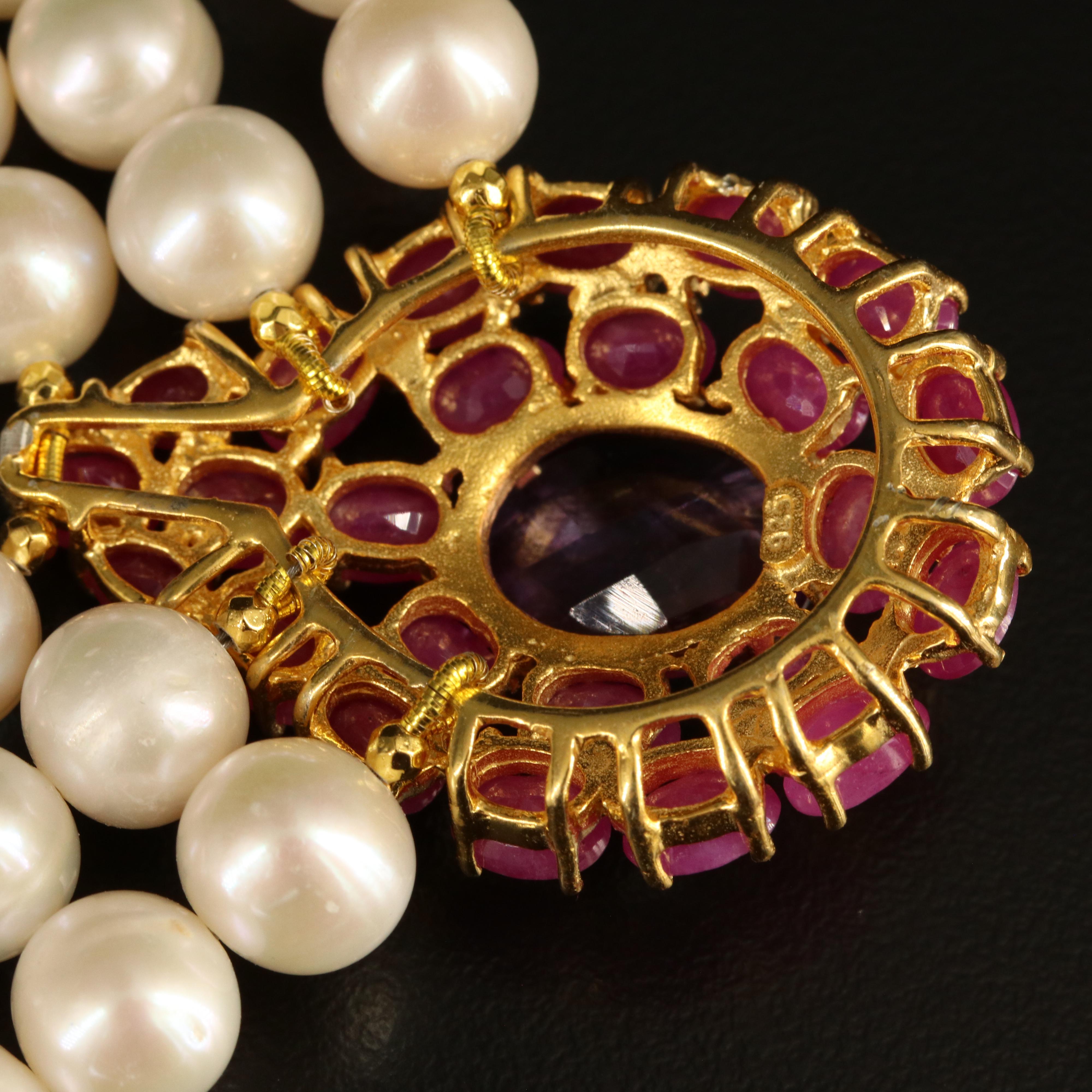 Sterling Pearl, Amethyst and Ruby Necklace | EBTH