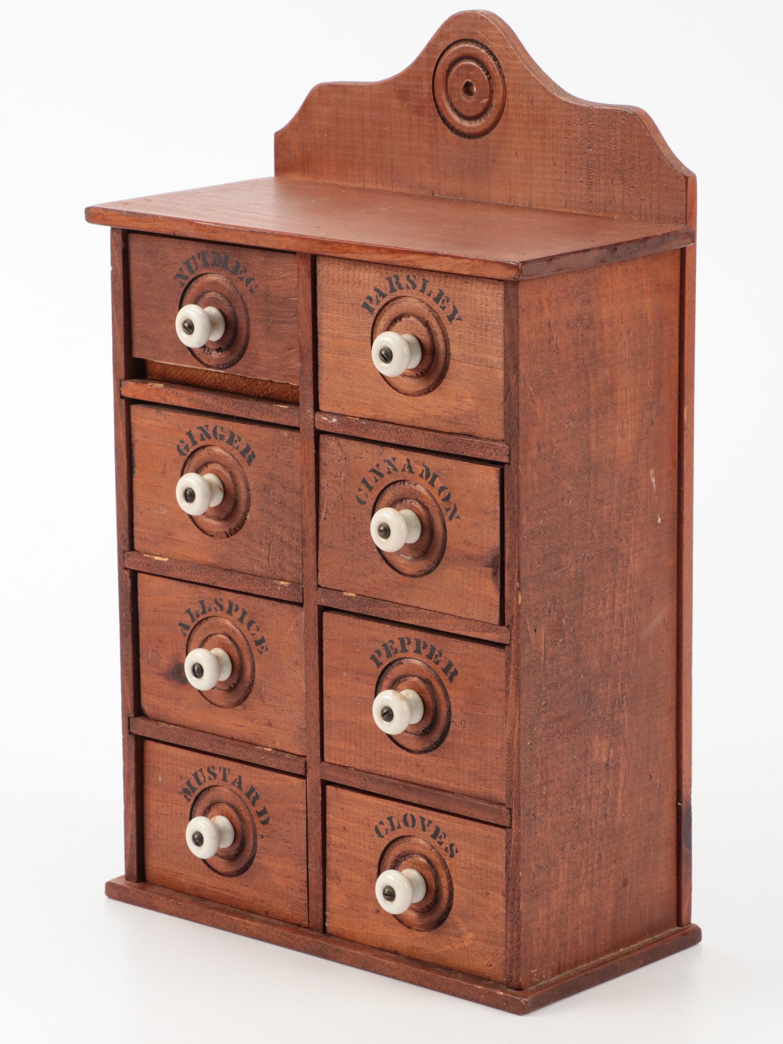 Primitive Spice Cabinet with Other Wood Tabletop Cabinet with Porcelain ...