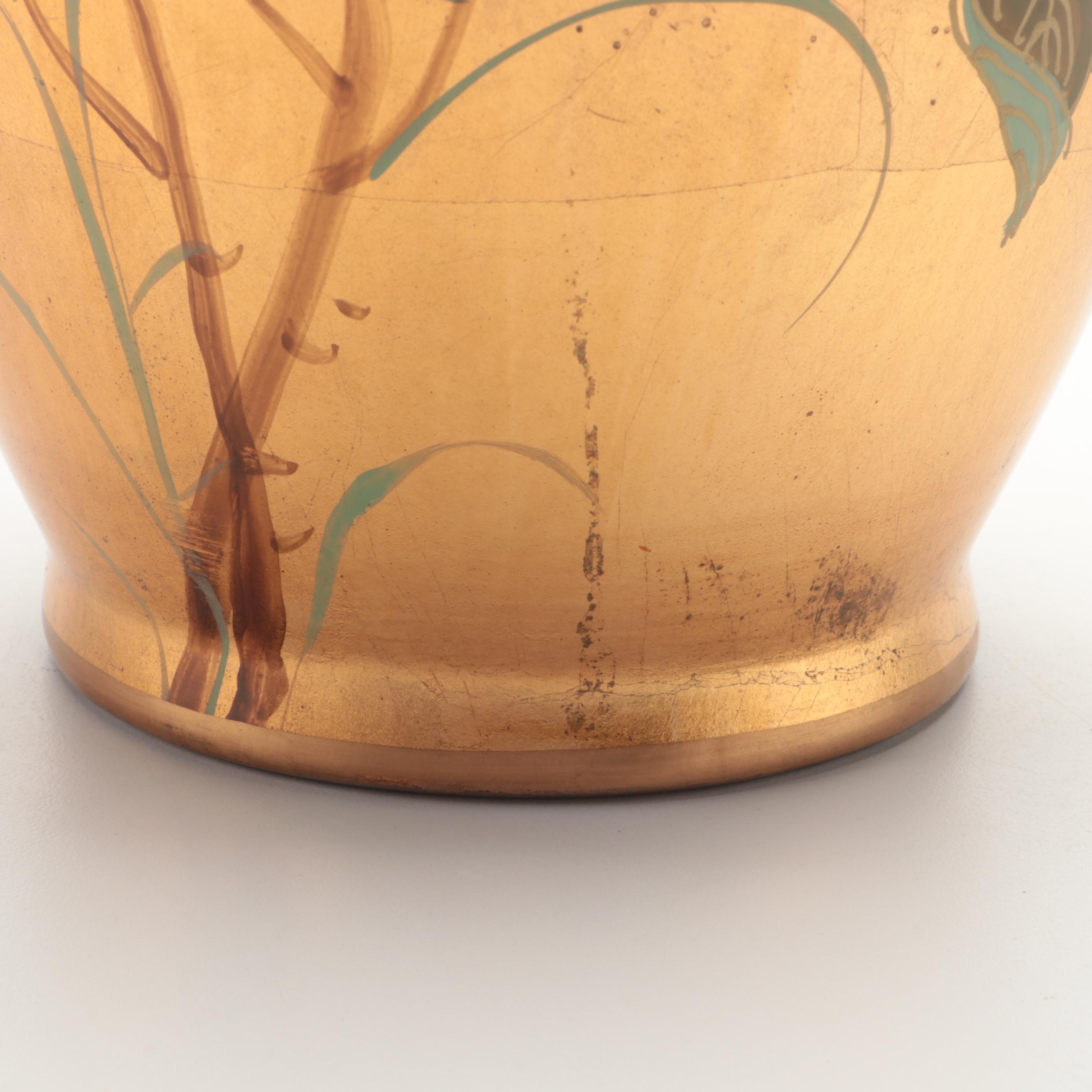 Chinese Gold Leaf Hand-Painted Garden Motif Porcelain Vase | EBTH