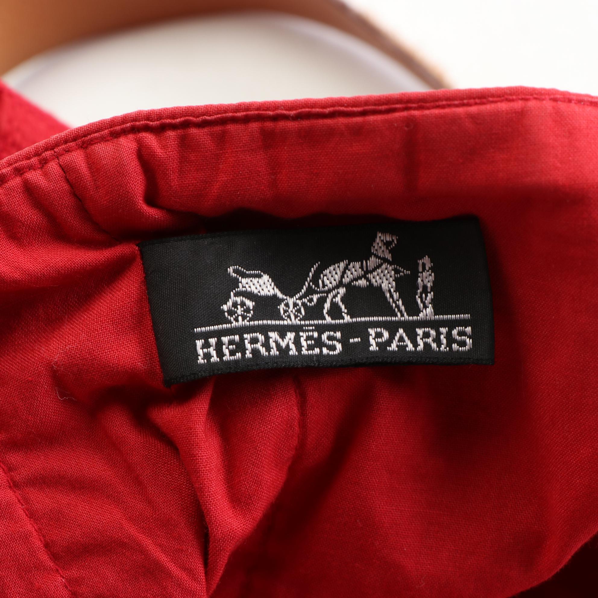 Hermès Ahmedabad Tote in Red Grid Texture Cotton Canvas and Tan Leather ...