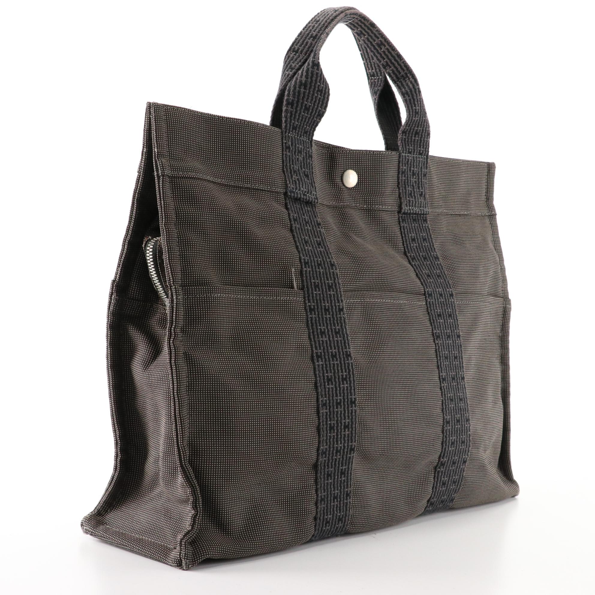 Hermès Herline MM Tote Bag in Gray/Black Canvas | EBTH