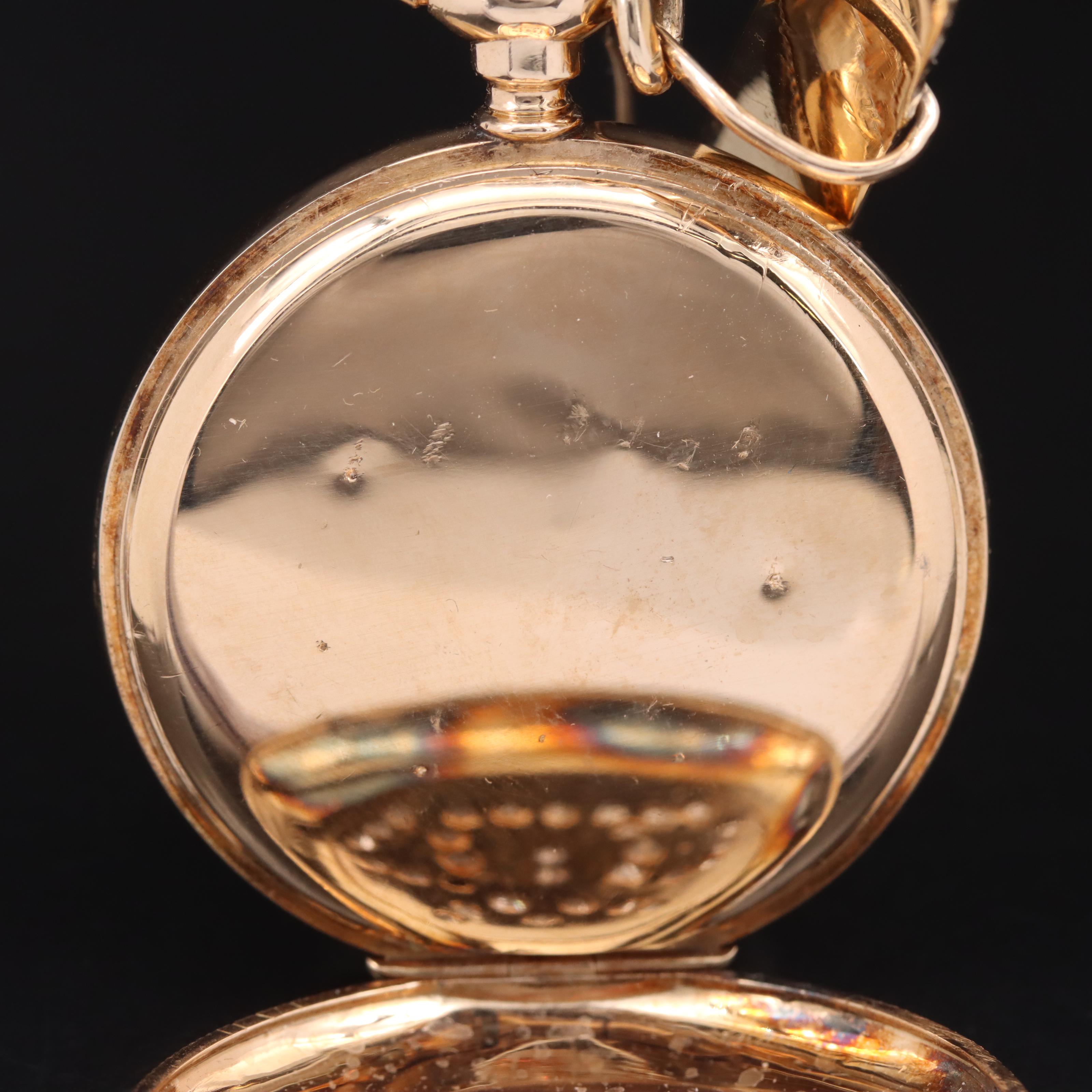14K Waltham Diamond Pocket Watch Pin Conversion Timepiece | EBTH