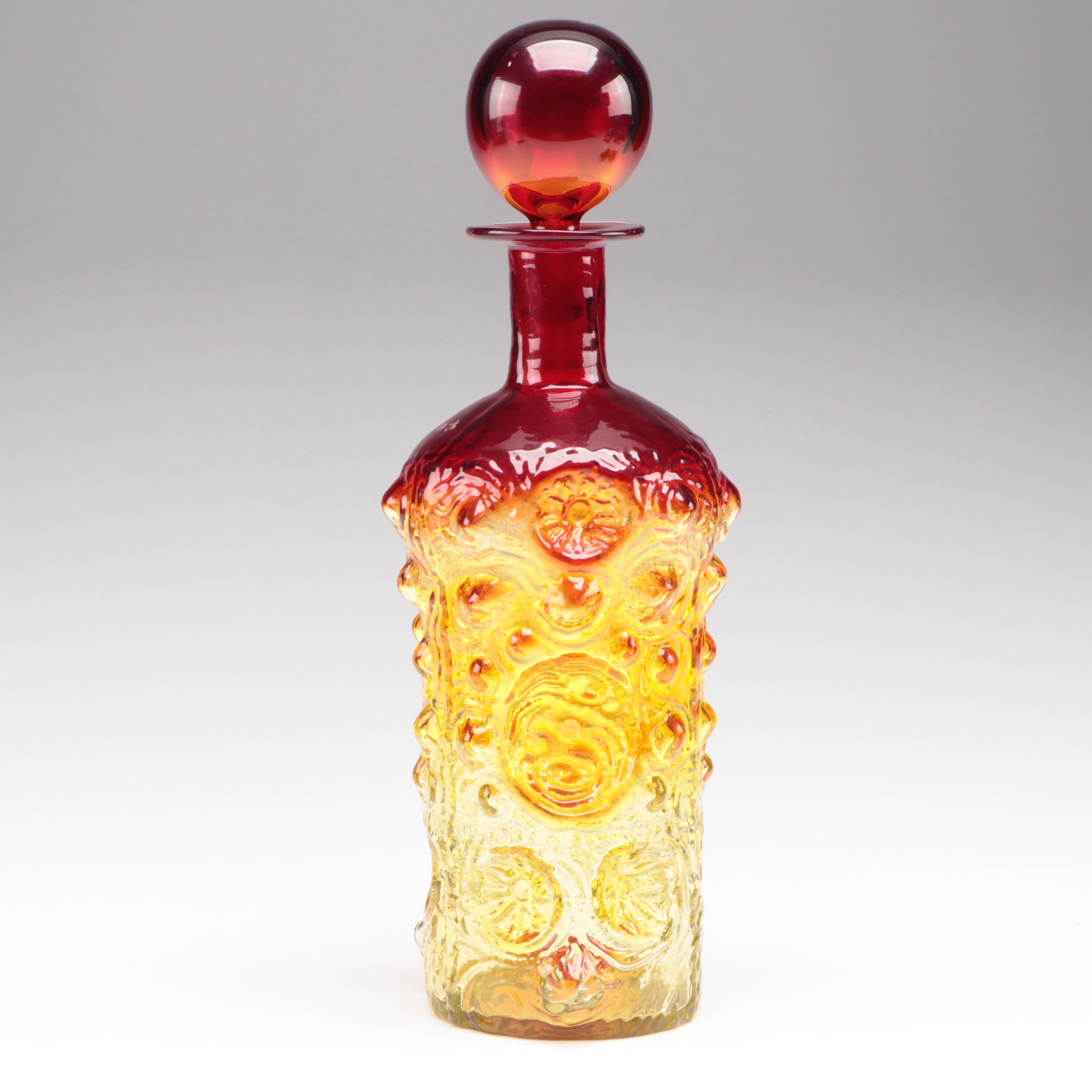 Blenko Handcrafted Ombré Glass Decanter with Amber Glass Ashtray | EBTH