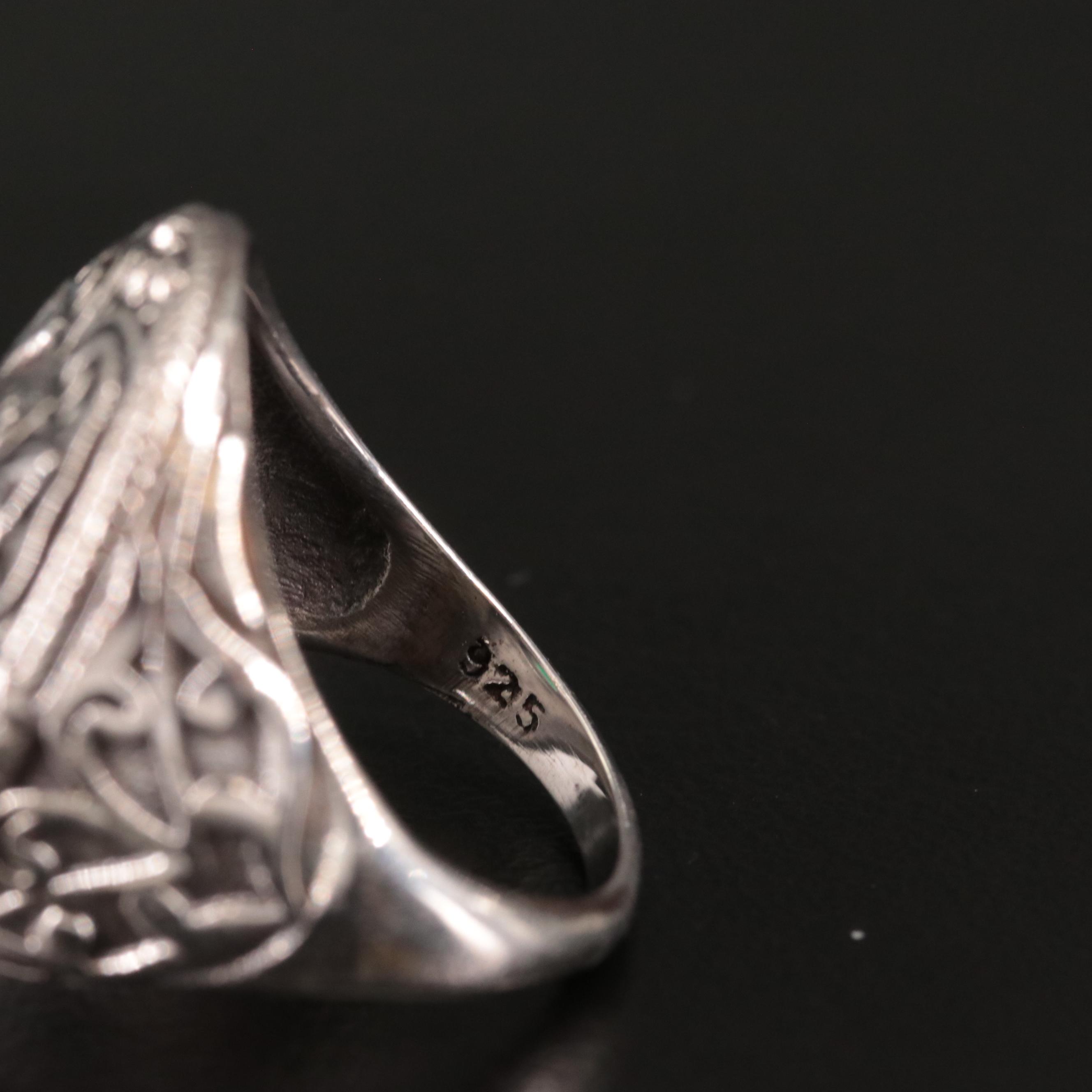 Sterling Emerald Scrollwork Ring | EBTH