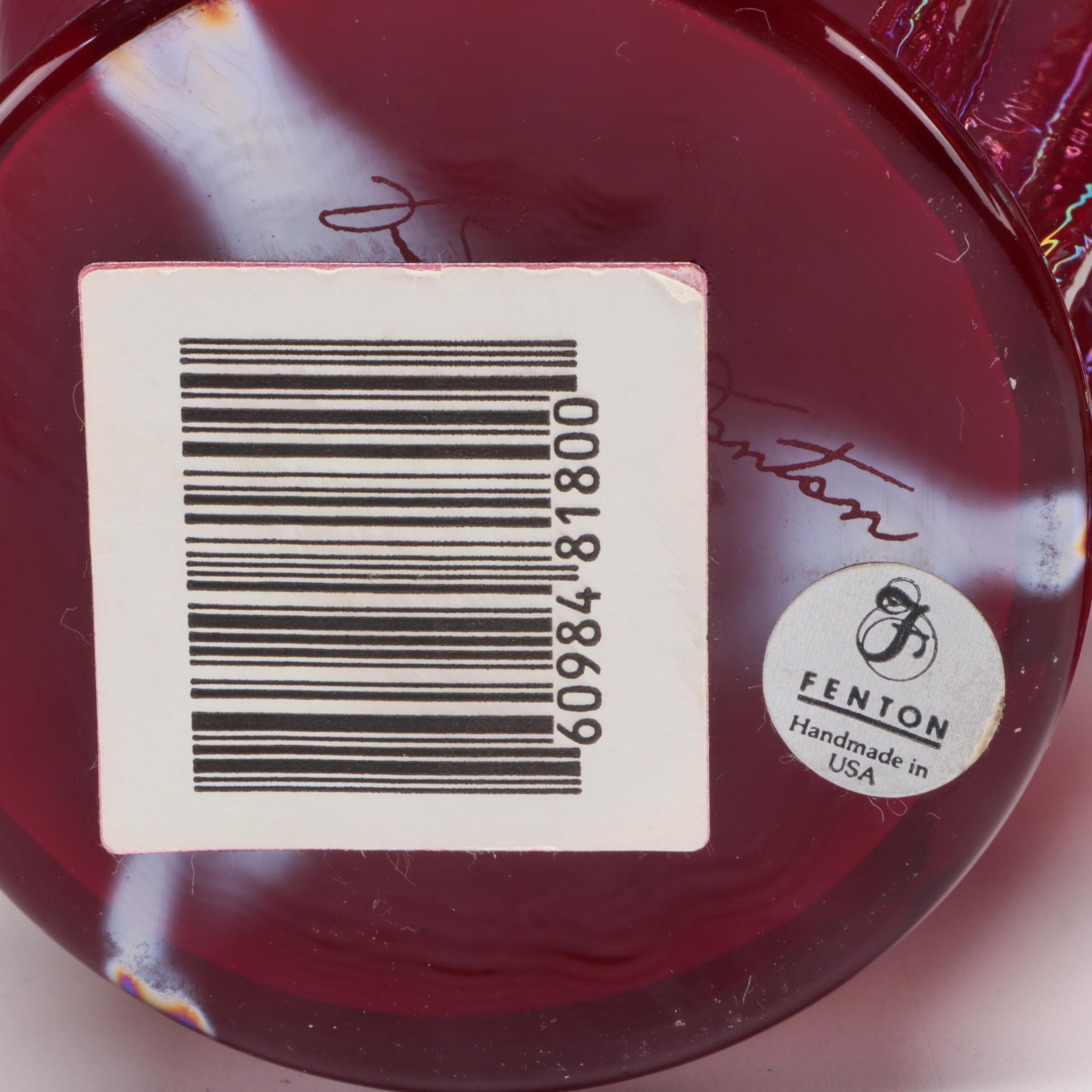 Fenton Hand-Painted Ruby Iridescent Ruffled Rim Basket and More Décor | EBTH