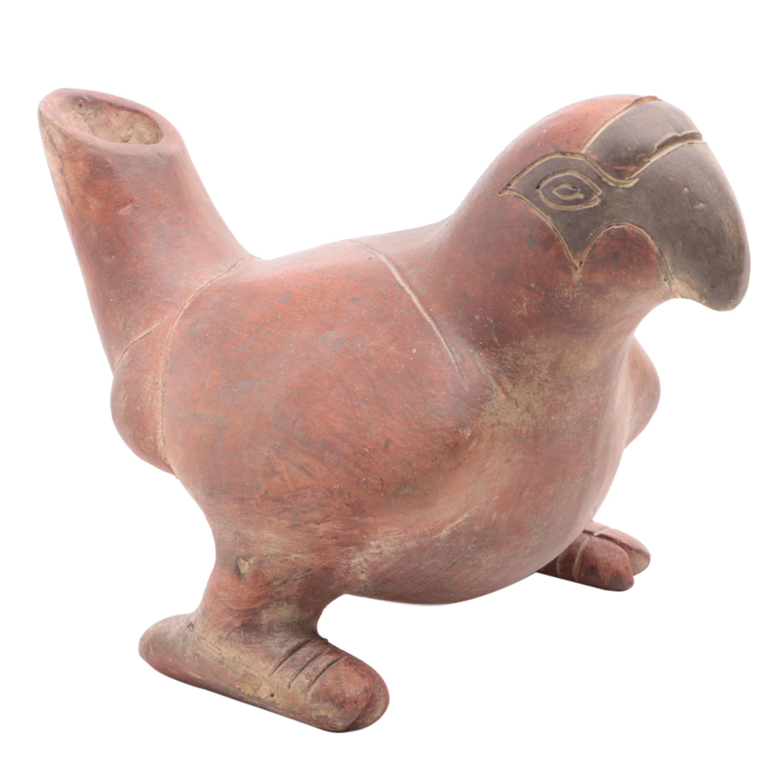Pre-Columbian Style Clay Parrot Form Jug | EBTH