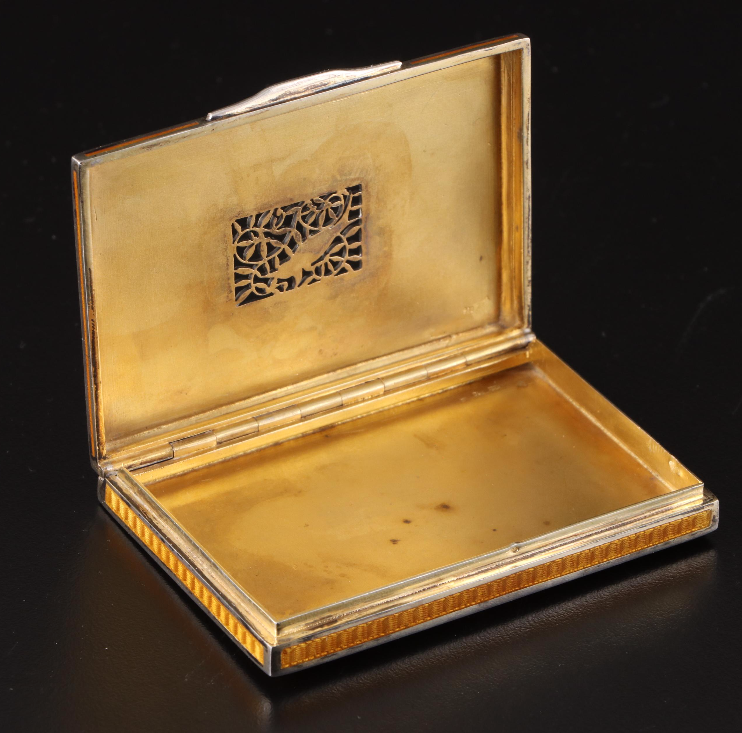 European Guilloché Enameled 900 Silver Card Case with Openwork ...