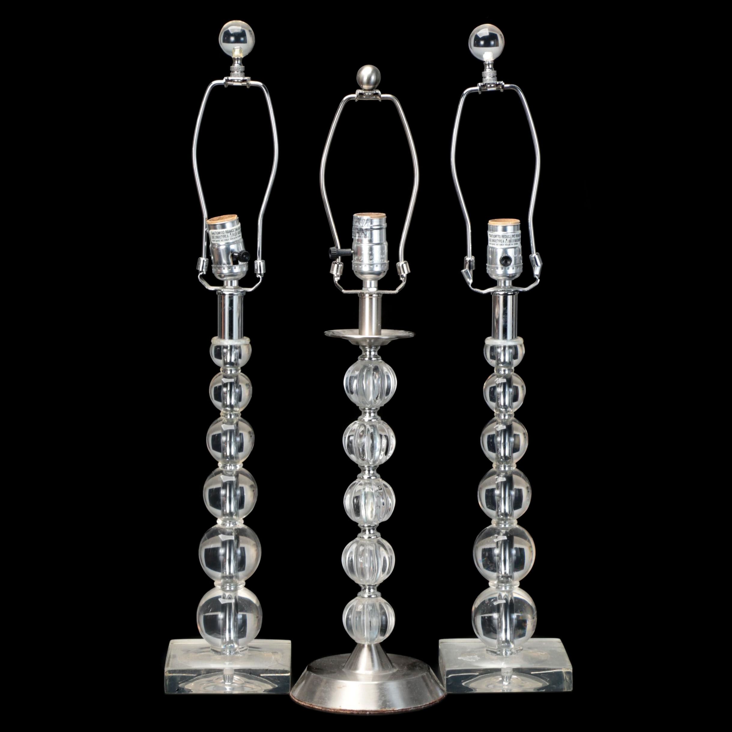Three Stacked Orb Glass and Acrylic Table Lamps, Contemporary | EBTH