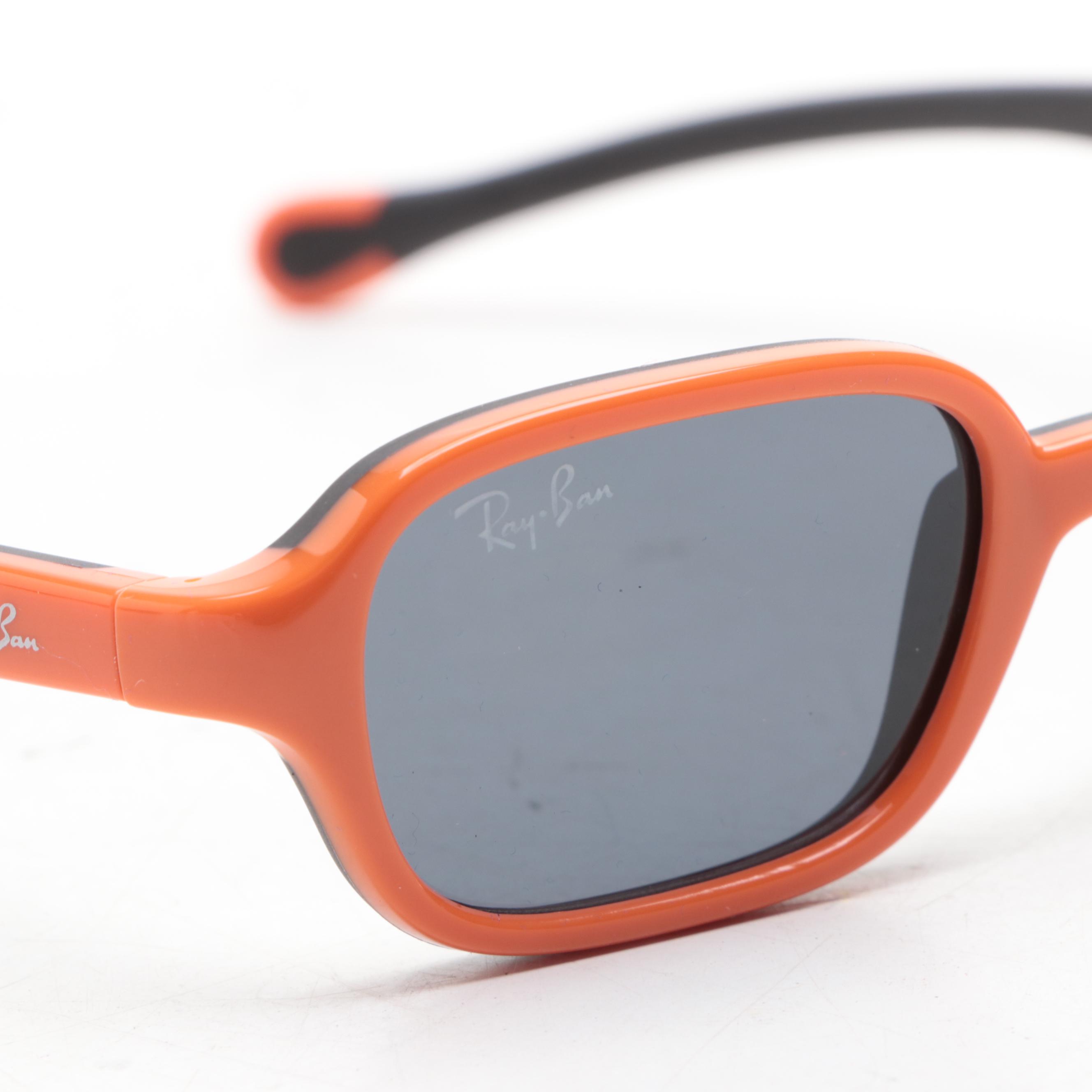 Ray-Ban Jr. RJ9074S Orange Rectangular Sunglasses with Soft Drawstring ...