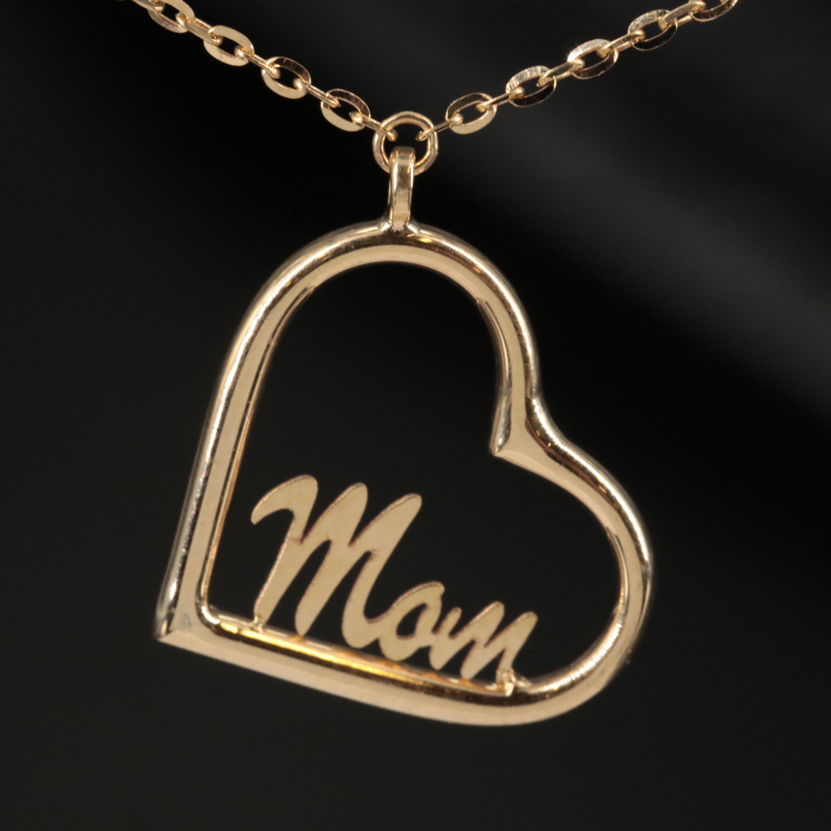 10K Cable Chain "Mom" Pendant Necklace | EBTH
