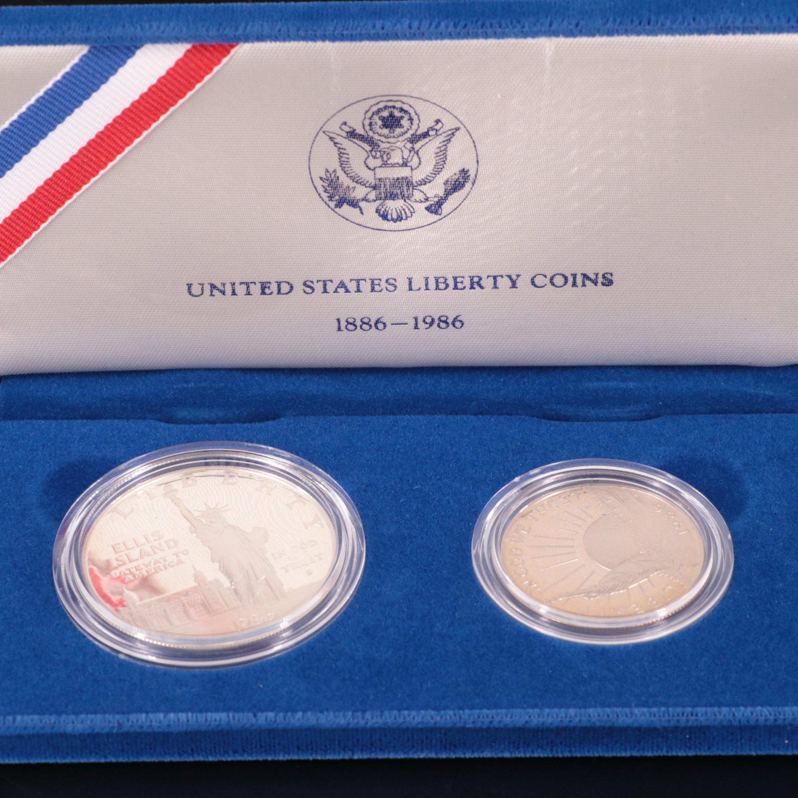 Two Statue of Liberty Commemorative Coin Sets and an Eisenhower Silver ...