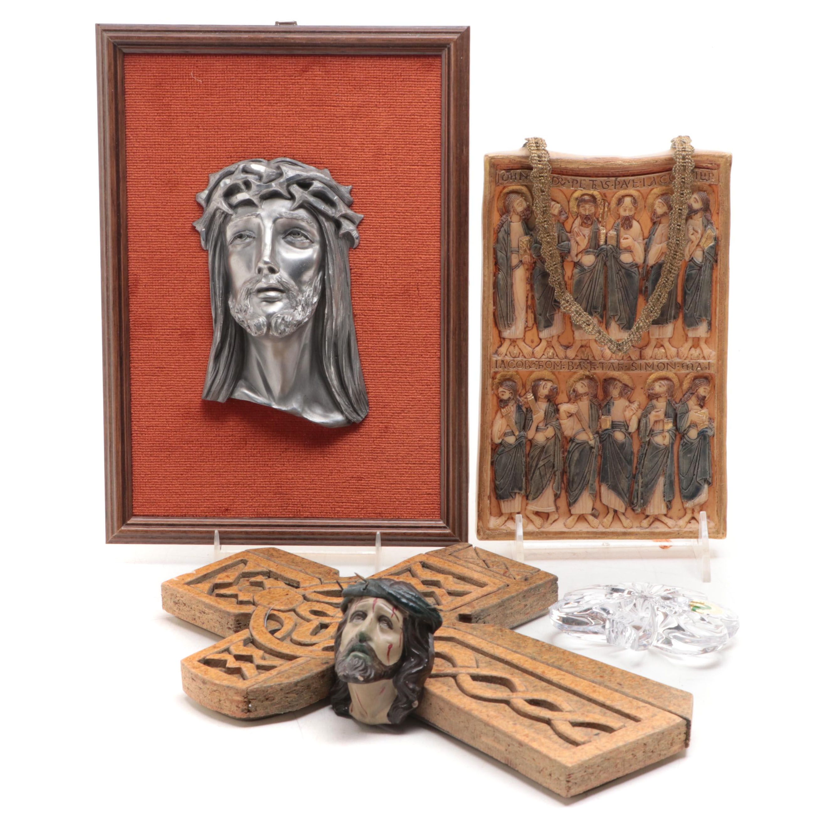 Pewter Jesus Head, Hand-Carved Celtic Knot Cross, 12 Apostles Plaque ...