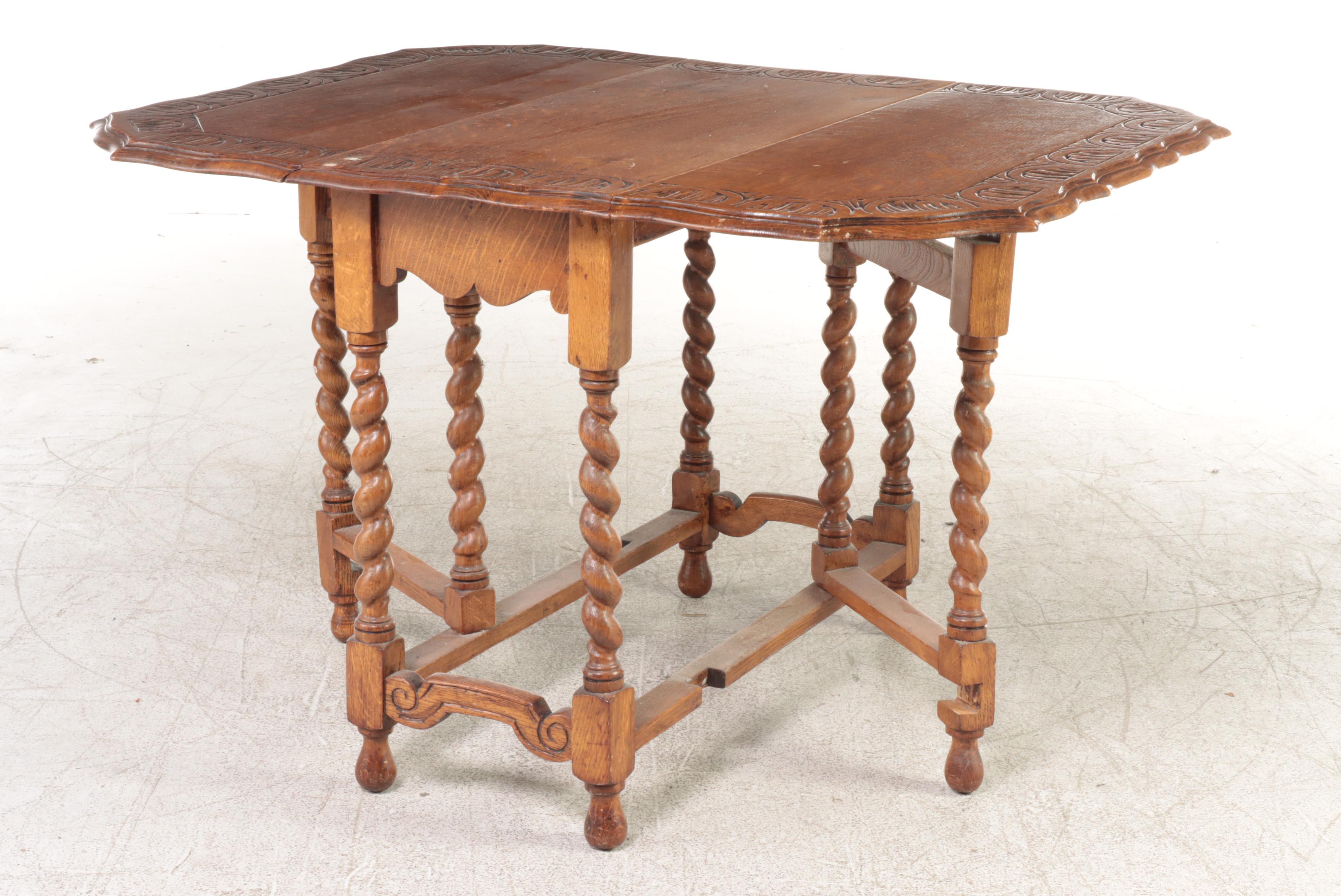 Jacobean Style Carved Oak Gate-Leg Table, Early 20th Century | EBTH