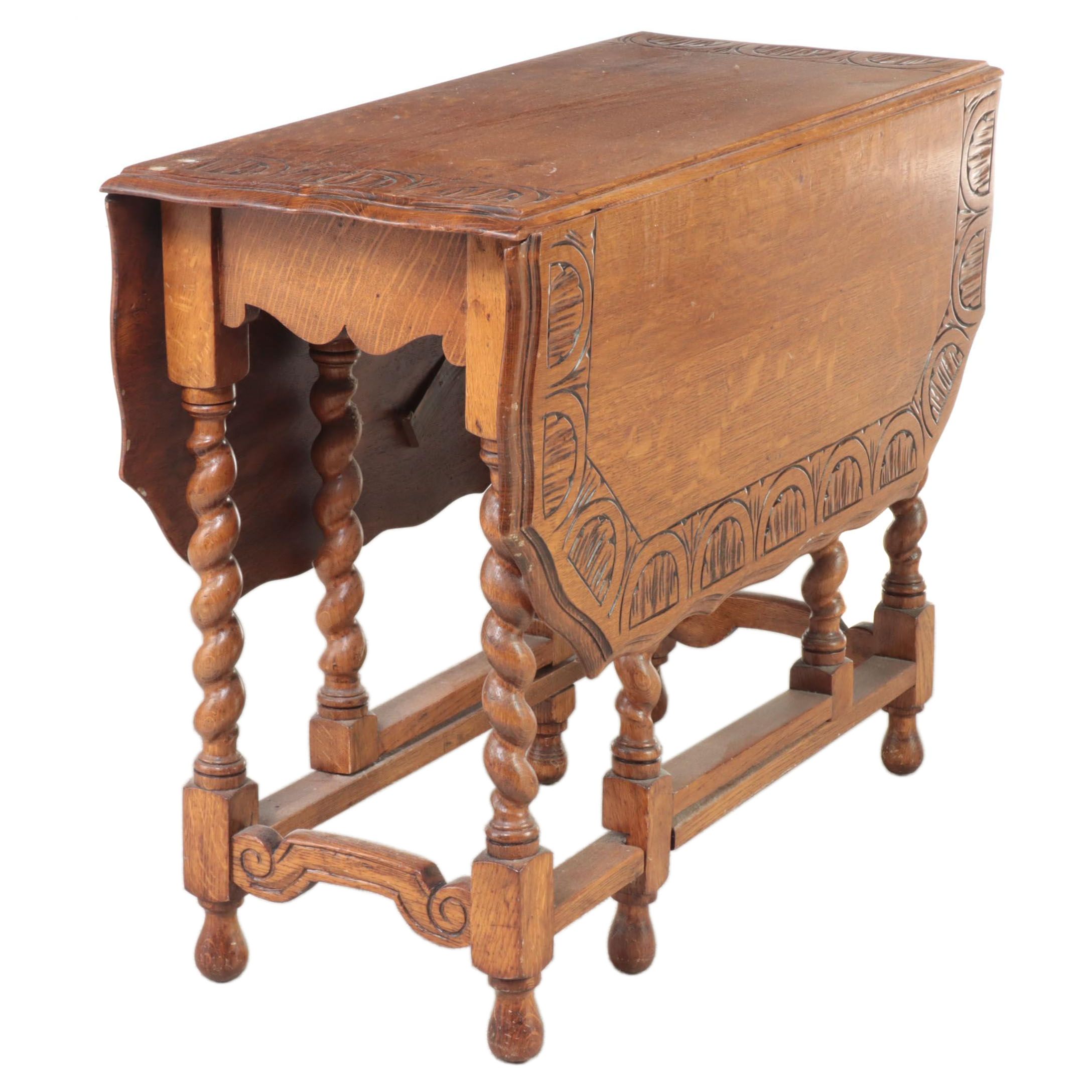 Jacobean Style Carved Oak Gate-Leg Table, Early 20th Century | EBTH
