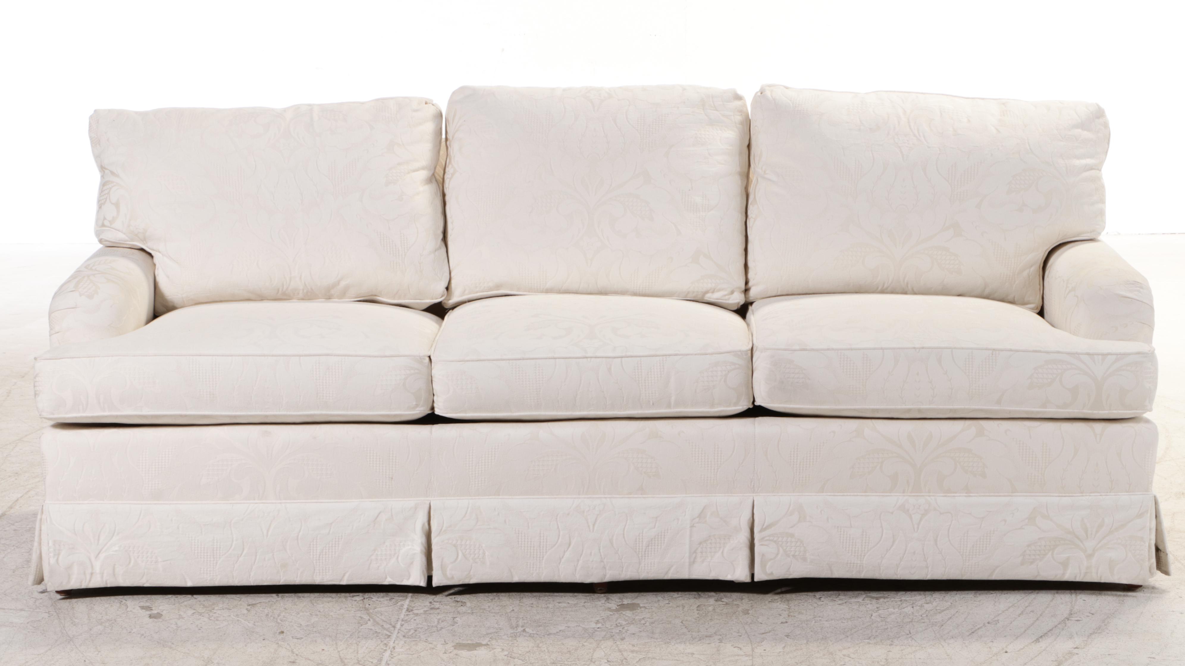Henredon White Damask Upholstered Down Sofa | EBTH