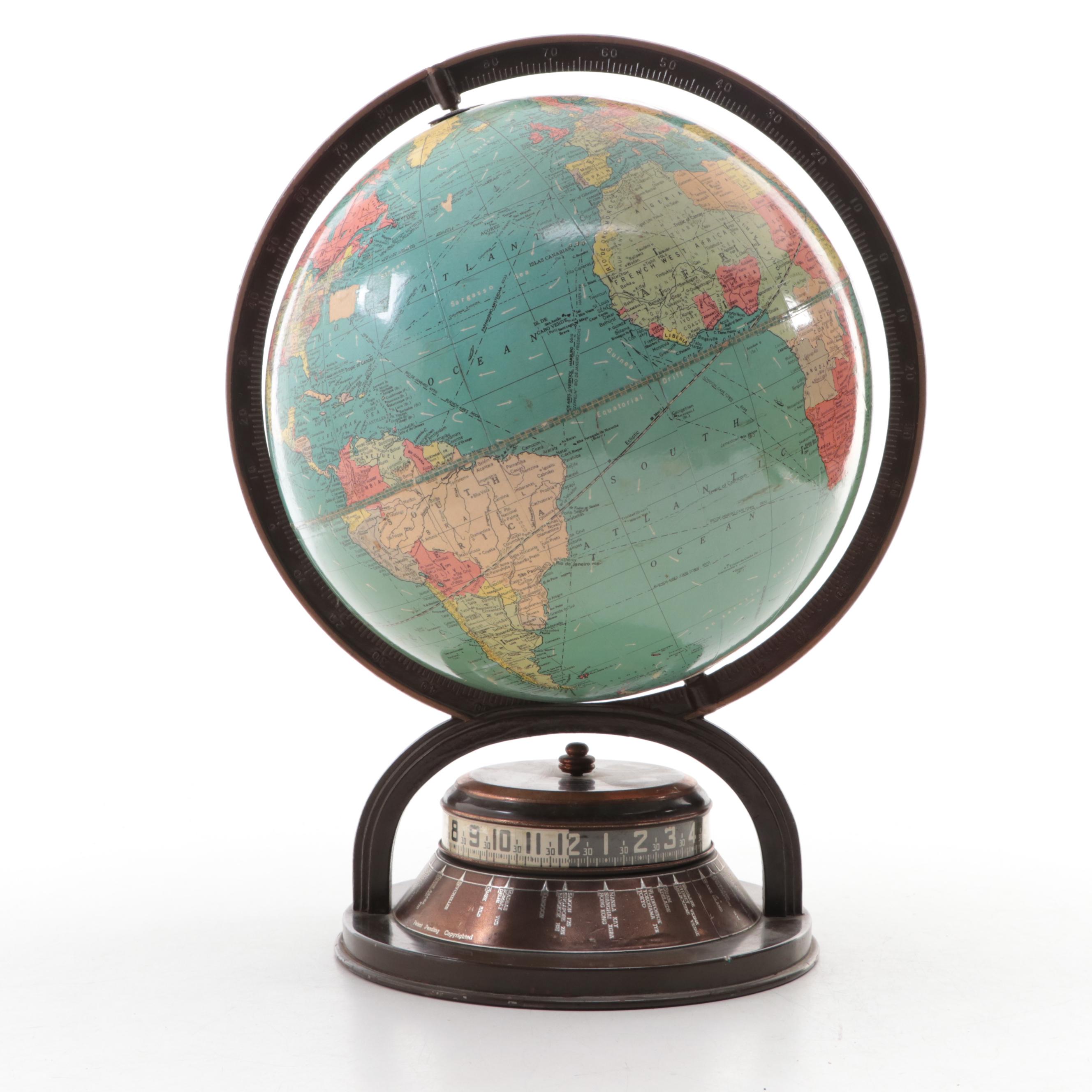 Replogle 10" Standard Desk Globe with World Clock, Mid-20th Century | EBTH