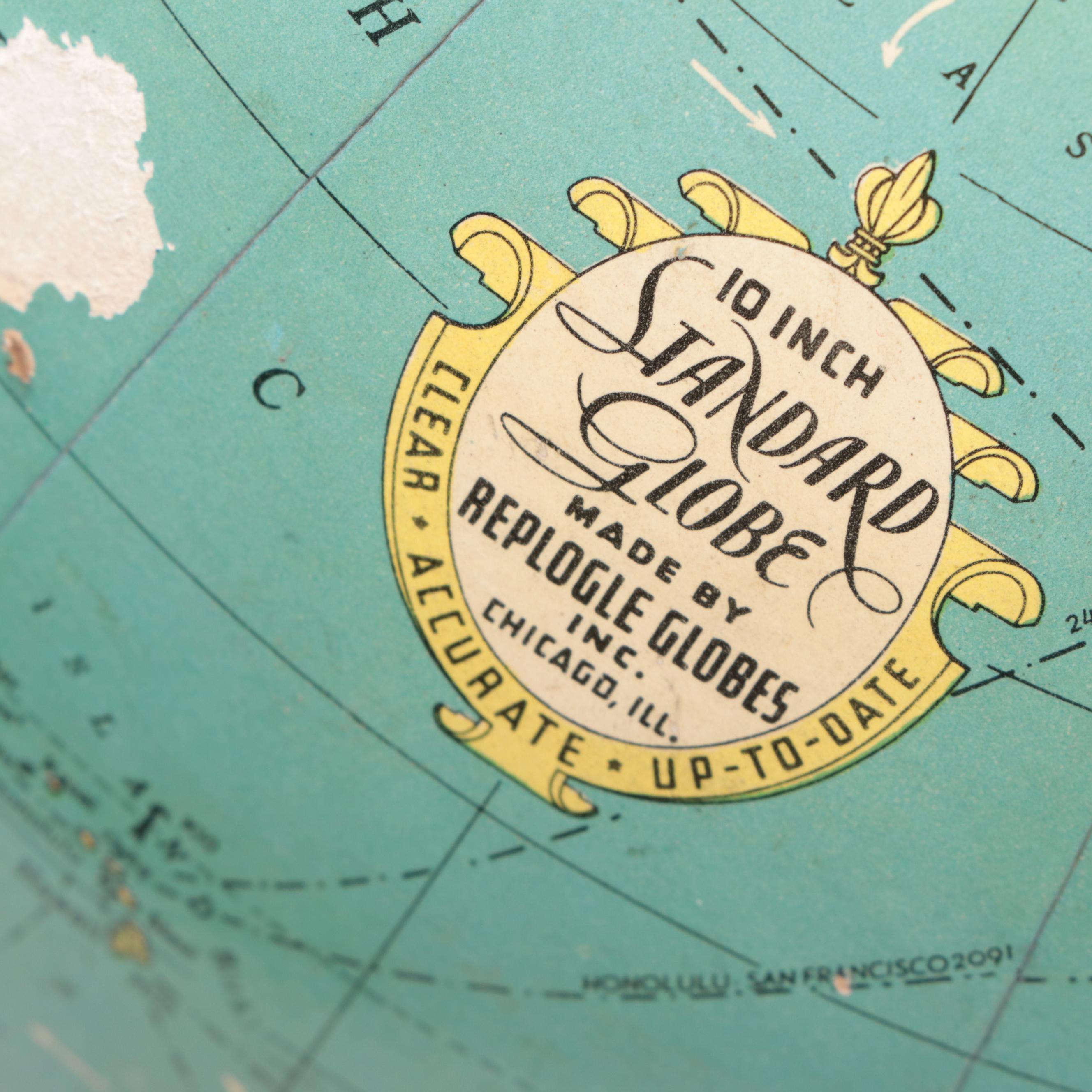 Replogle 10" Standard Desk Globe with World Clock, Mid-20th Century | EBTH