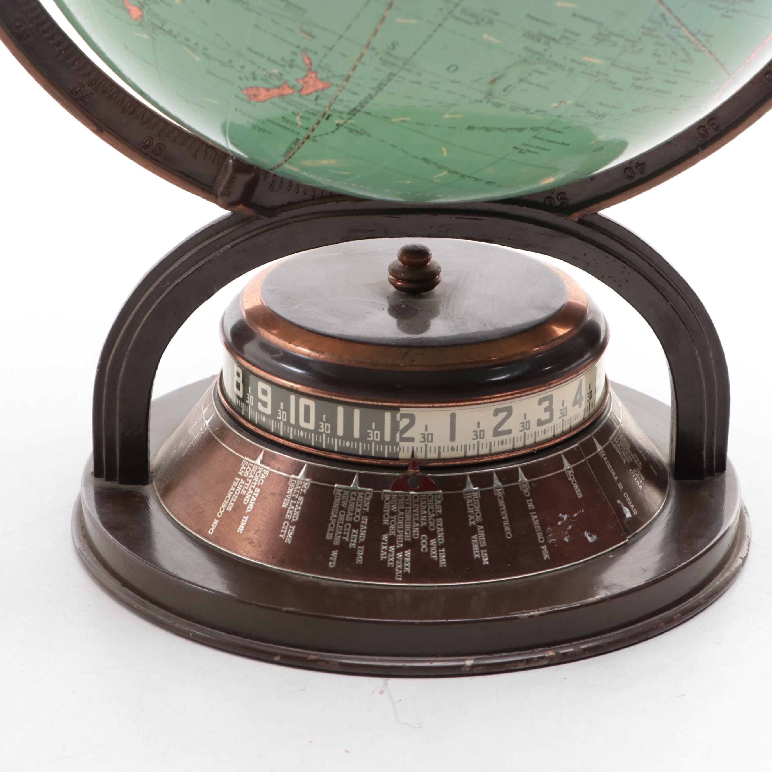 Replogle 10" Standard Desk Globe with World Clock, Mid-20th Century | EBTH
