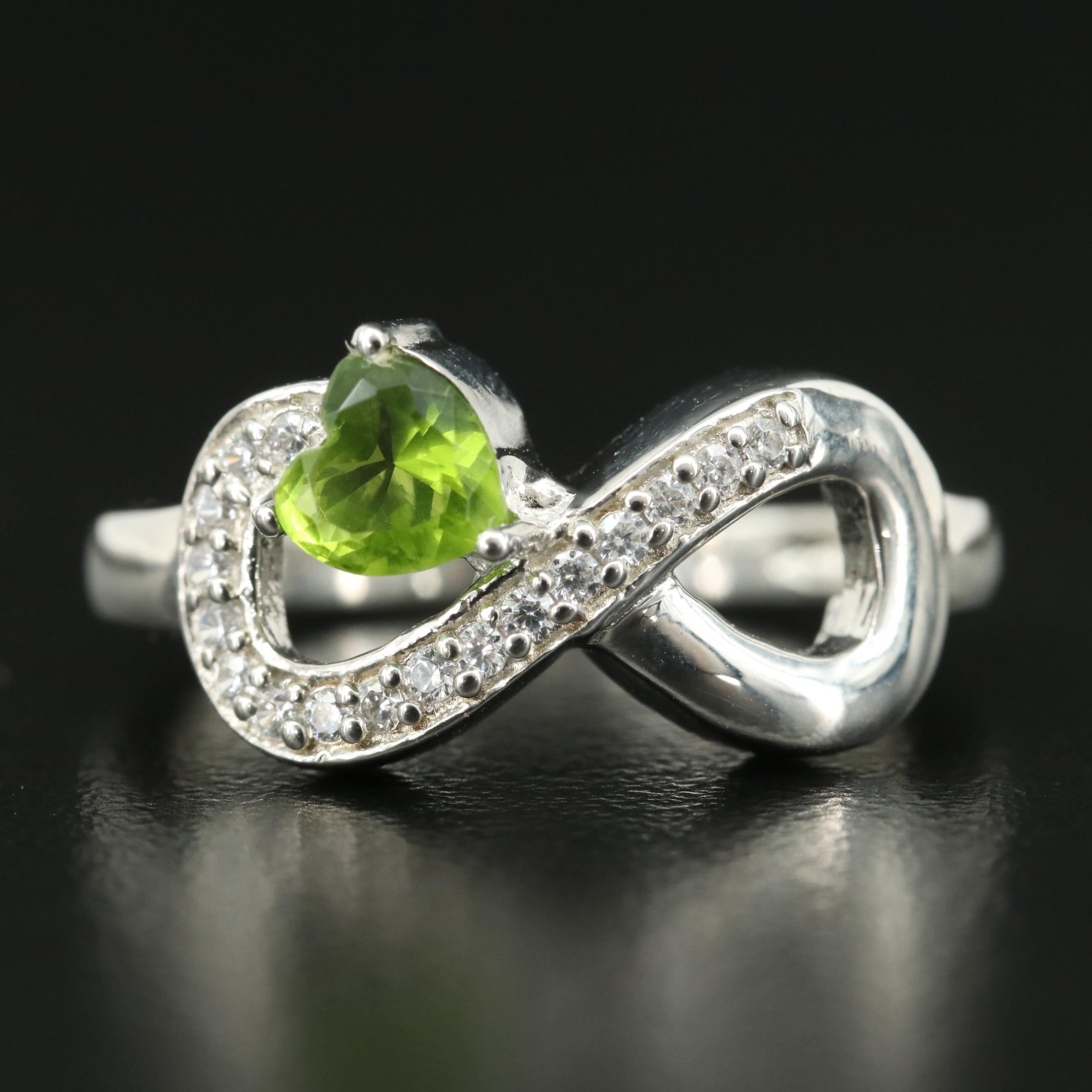 Sterling Glass and Cubic Zirconia Infinity Heart Ring | EBTH