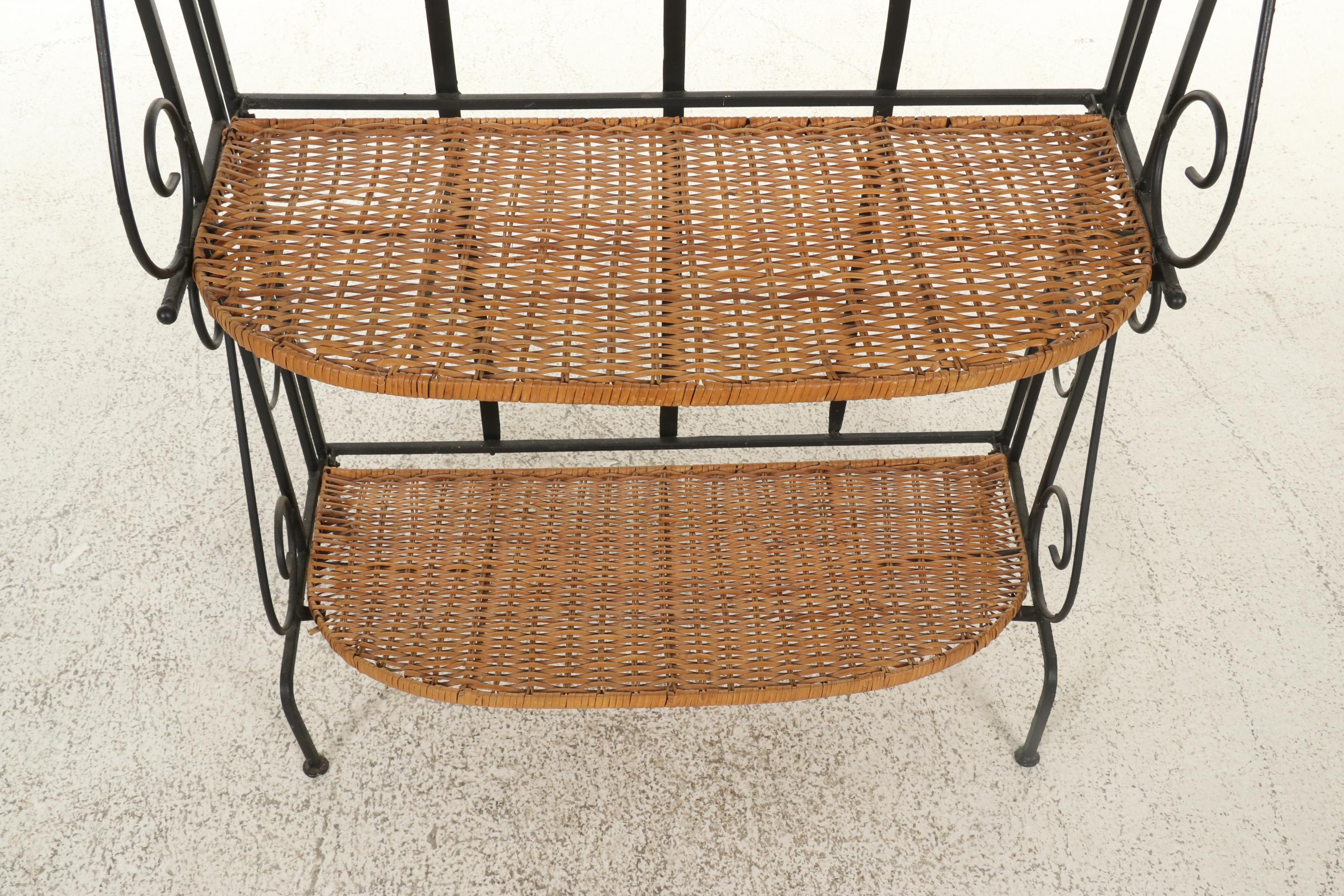 Wrought Iron Baker's Rack With Wicker Shelves | EBTH