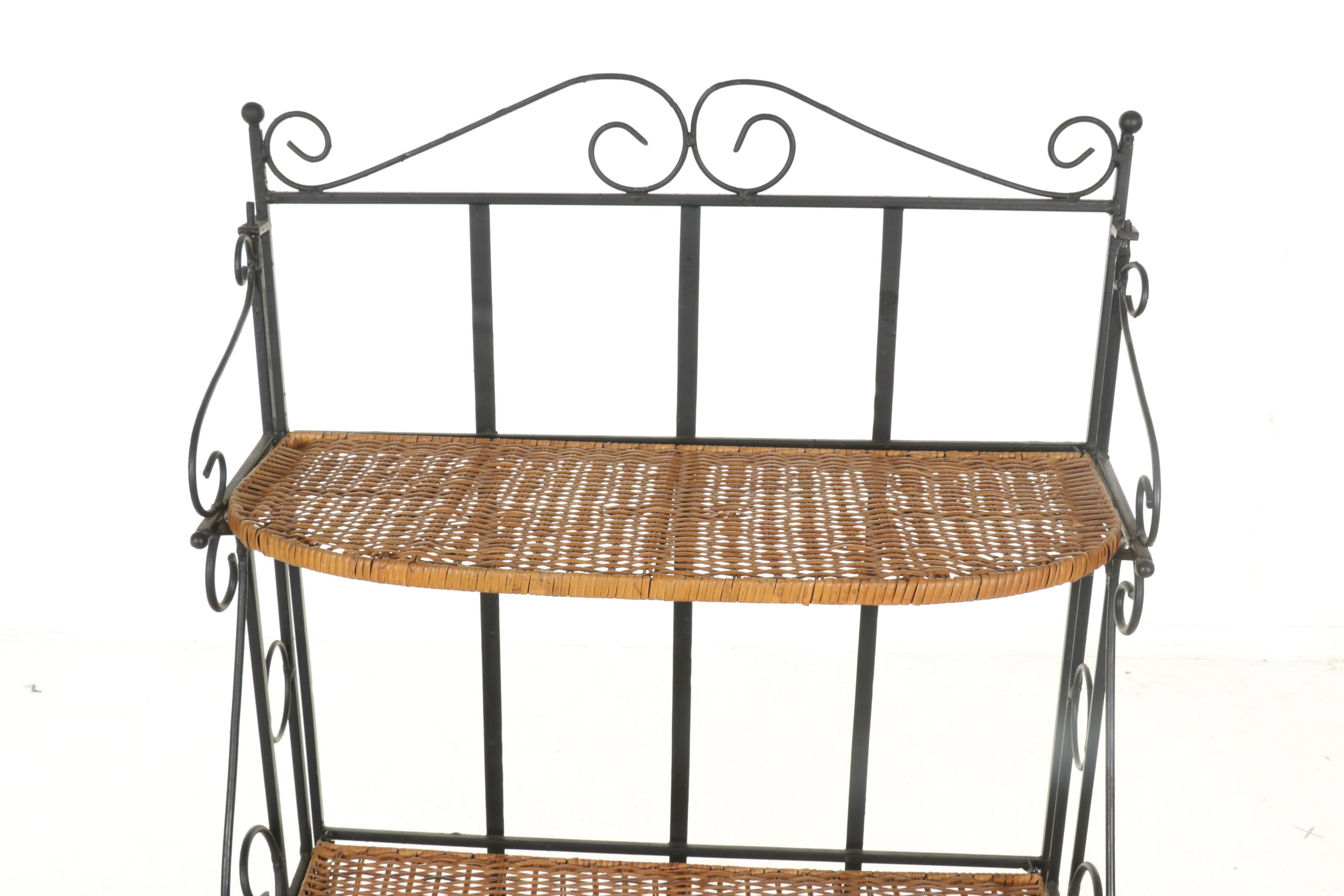 Wrought Iron Baker's Rack With Wicker Shelves | EBTH