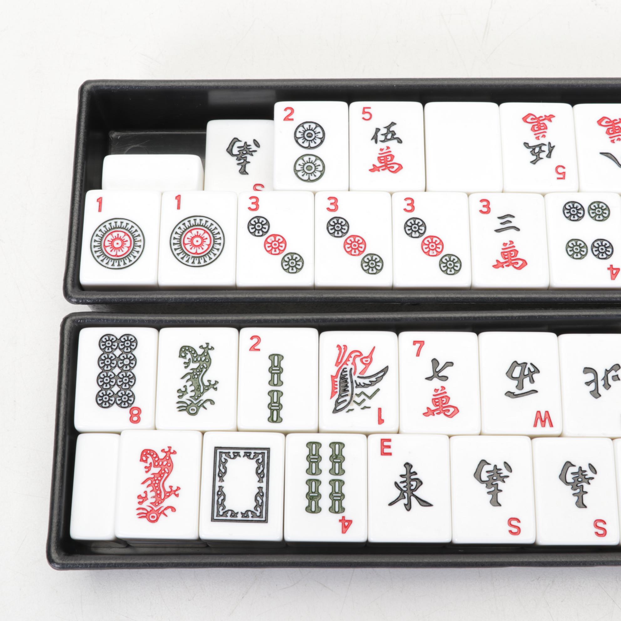 Chinese Style Mahjong Set with Faux Alligator Leather Case | EBTH